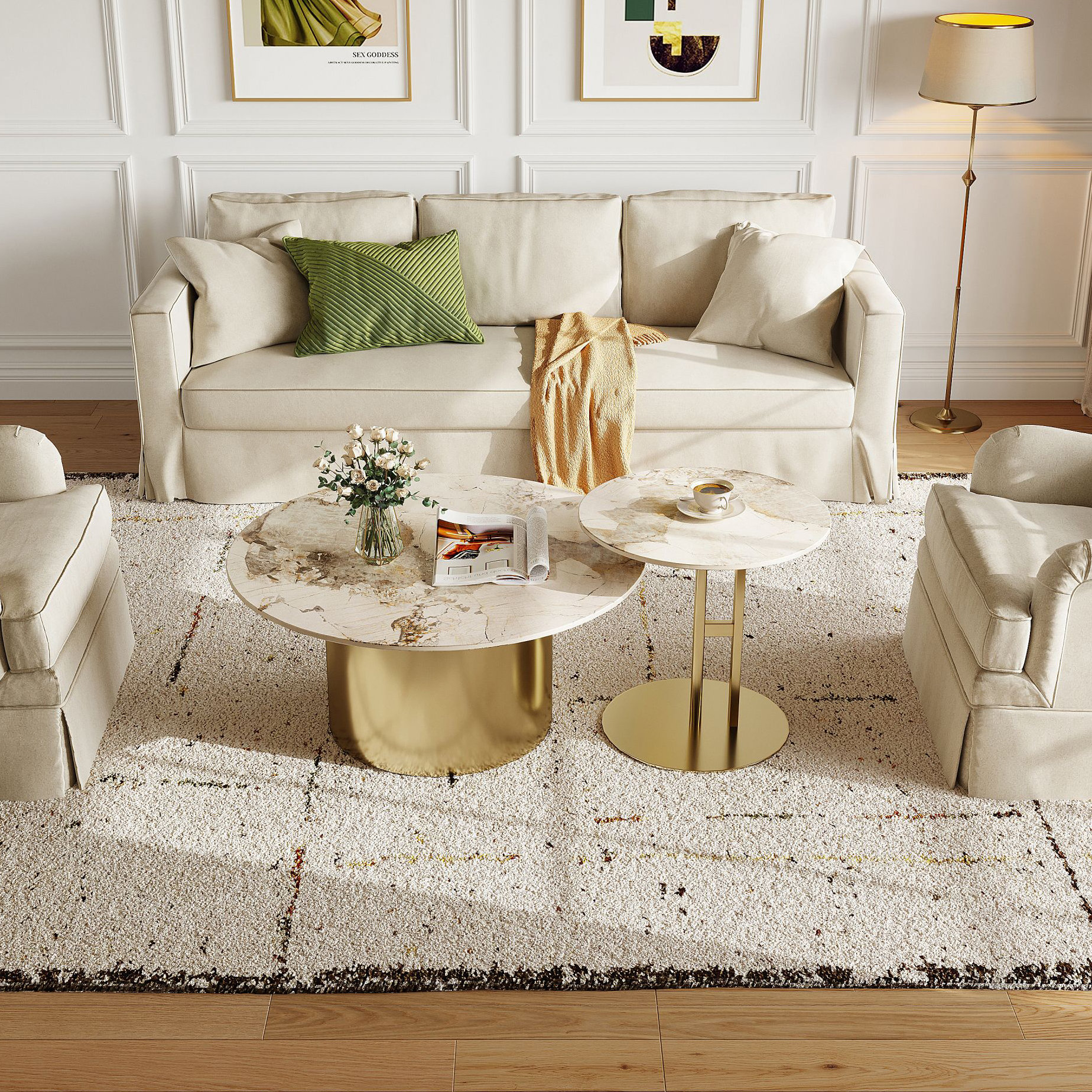 Everly Quinn Meleah 2 - Piece Living Room Table Set, Modern Round ...