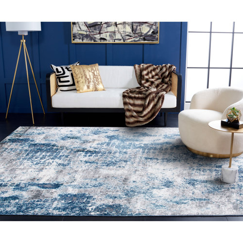 17 Stories Maxey Performance Navy/Gray Rug & Reviews | Wayfair