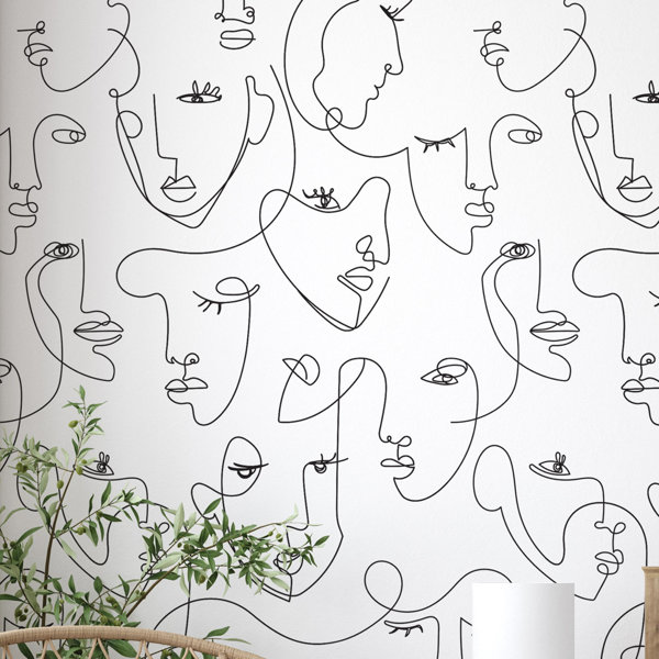 Ivy Bronx Farrwood Minimalist Face Line Art Textured Wall Mural | Wayfair