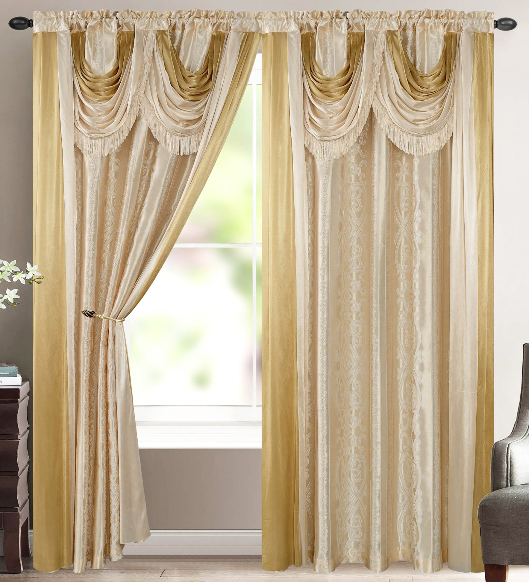 Venice Collections Luxury Ikat Room Darkening Rod Pocket Curtain Panels ...