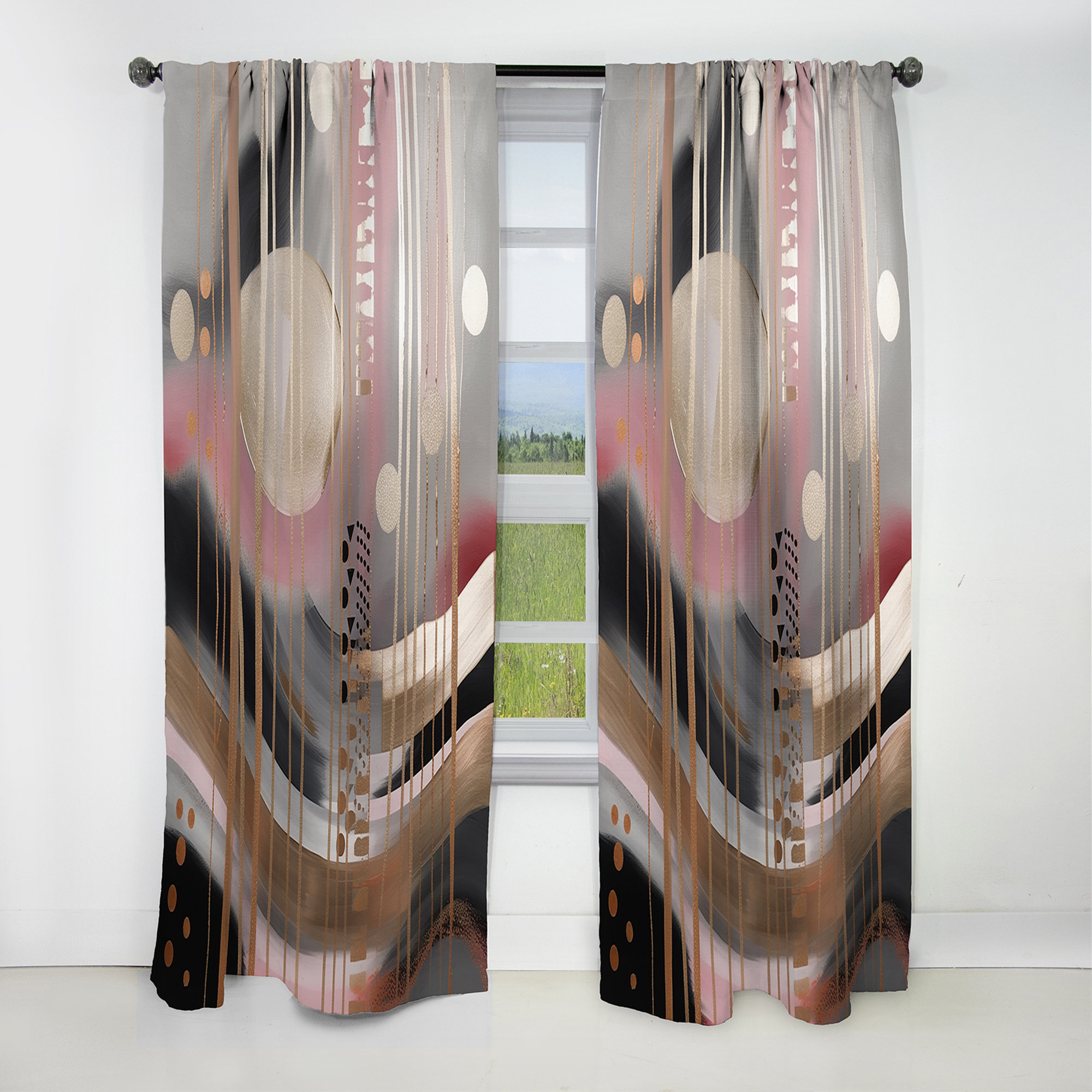 Orren Ellis Bridget - Modern Shapes Curtain - Blackout Abstract Curtain ...