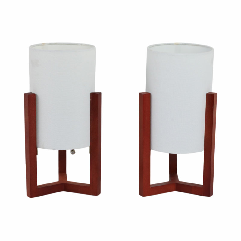 Latitude Run® Wood Cylinder Tripod Table Lamps, Rich Cherry and White ...
