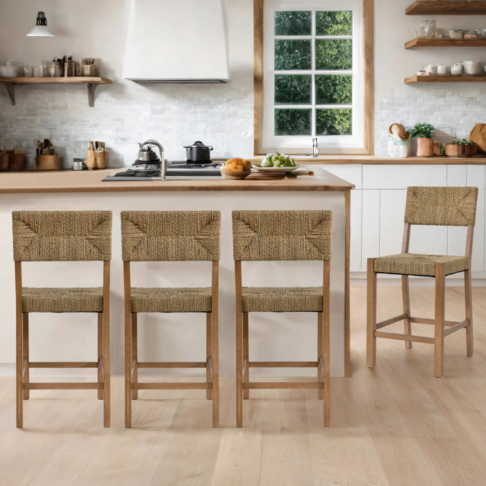 Duhome 21" Wide Rustic Farmhouse Style Solid Wood Ratten Seat Counter ...