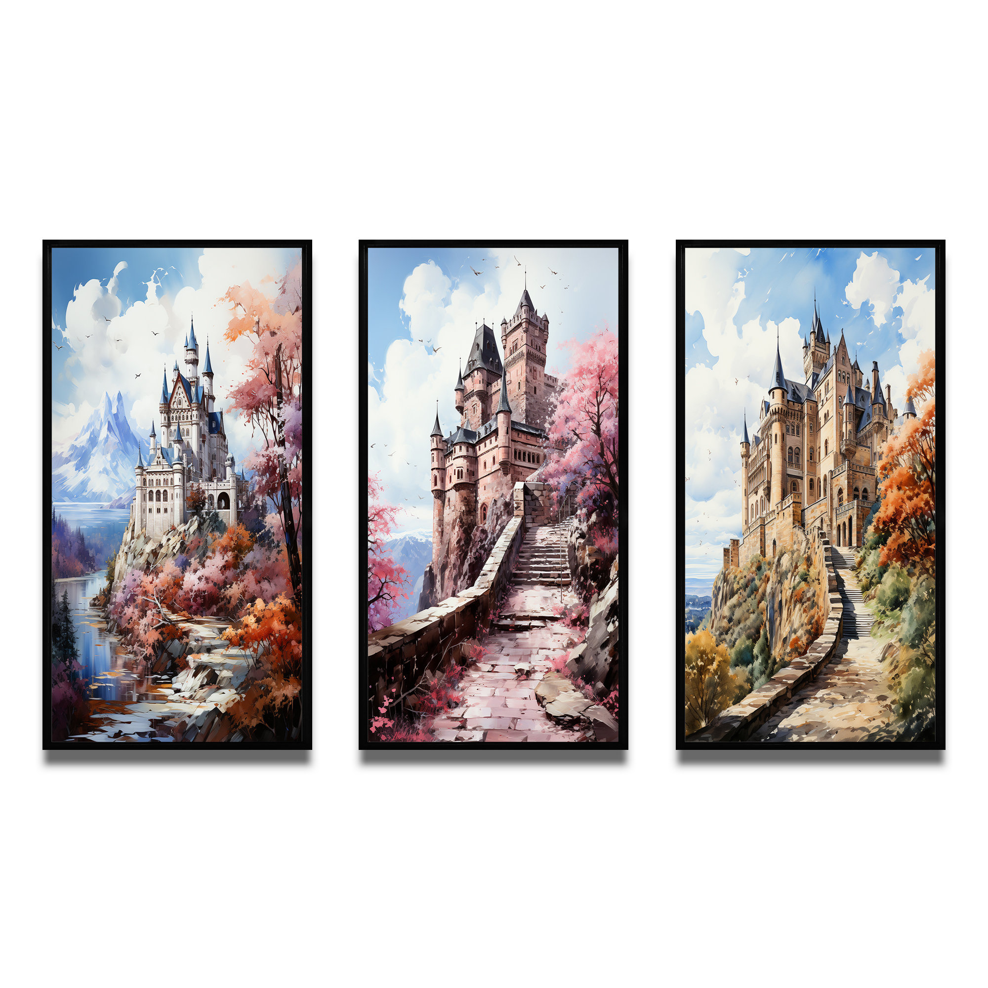 Charlton Home® " Germany Neuschwanstein Castle " 3 - Pieces on Canvas ...