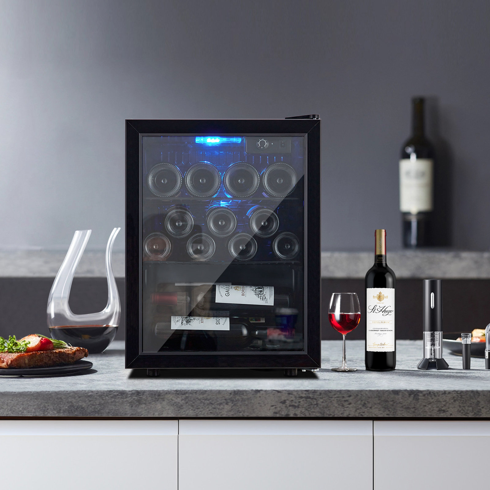 gaomon 16 Bottle Wine Fridge, Small Wine Cooler Temperature Adjustment ...
