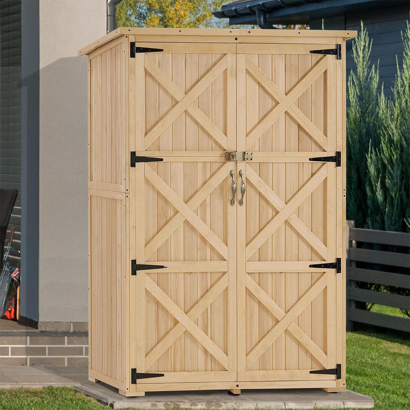Gracie Oaks Outdoor Wooden Storage Cabinet Shed with Lock, Garden Tool ...