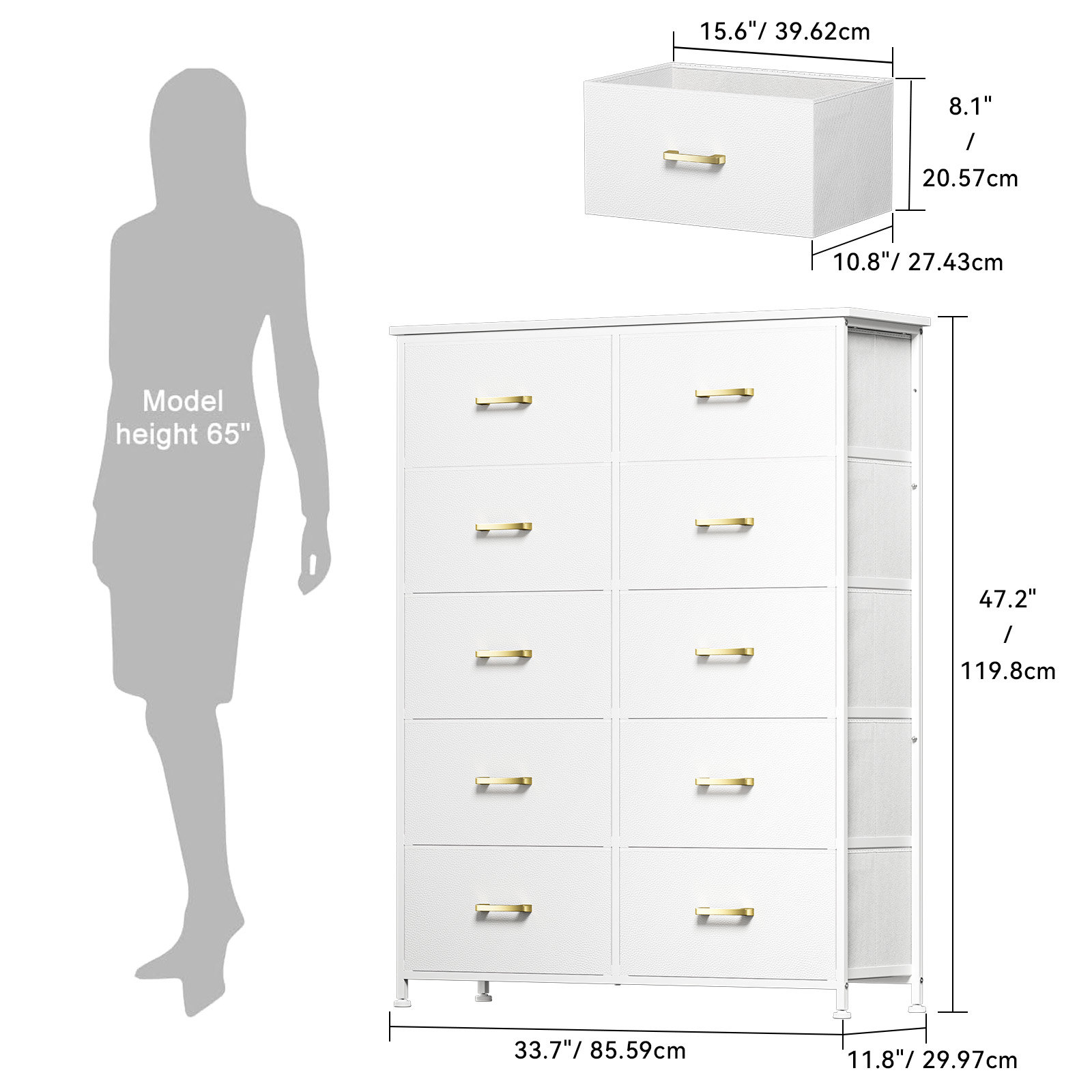 Mercer41 Dresser for Bedroom with 10 Drawers Tall White Dresser Closet ...