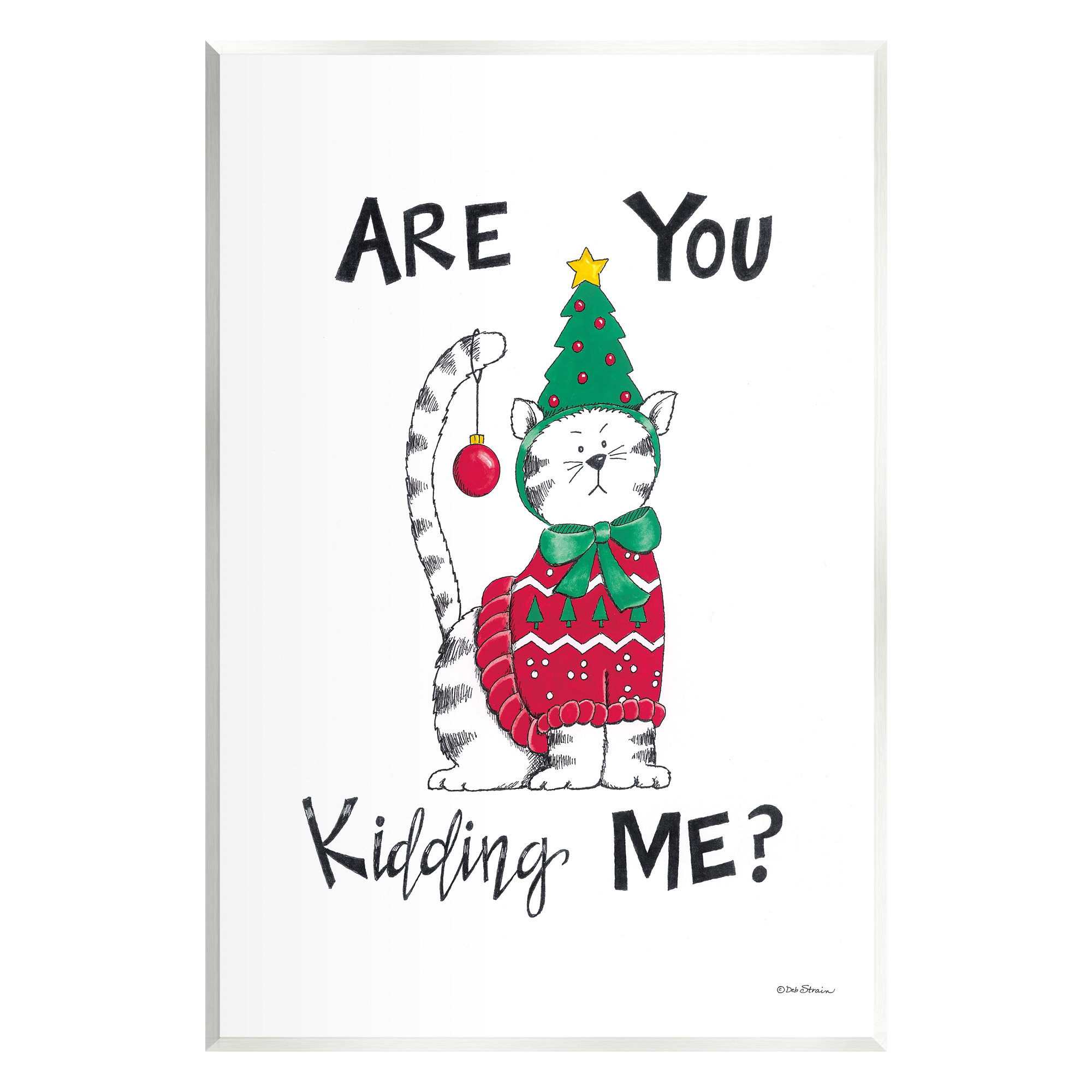 Stupell Industries Cat In Christmas Costume On Wood by Deb Strain Print ...
