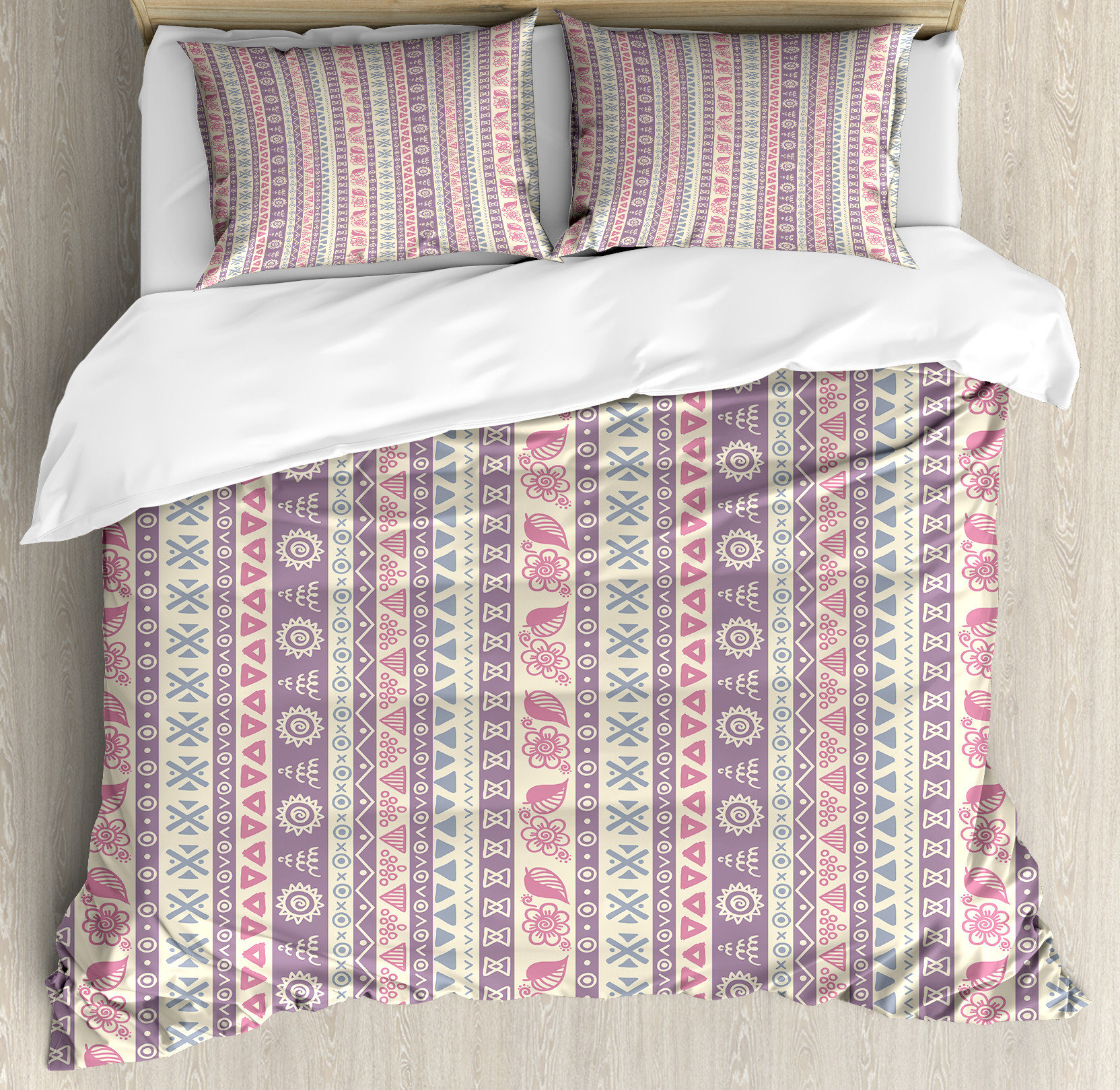Ambesonne Ethnic Duvet Cover Set, Aztec Style Floral Leaves, Pale Pink ...