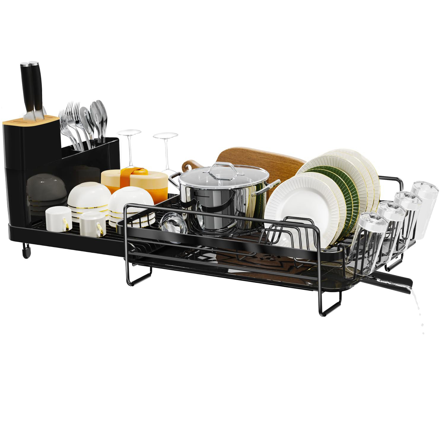 wanmo Large Dish Drying Rack With Drainboard Set, Extendable Dish Rack ...