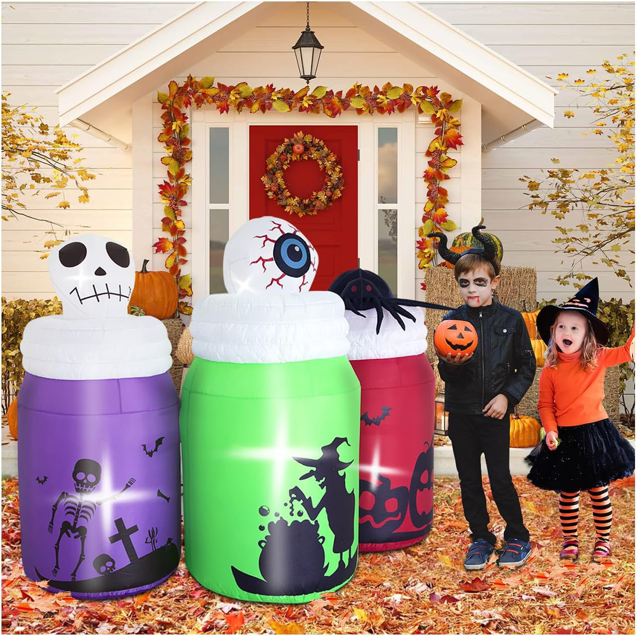The Holiday Aisle® 6 FT Halloween Inflatables 3 Large Bottles & Eyeball ...