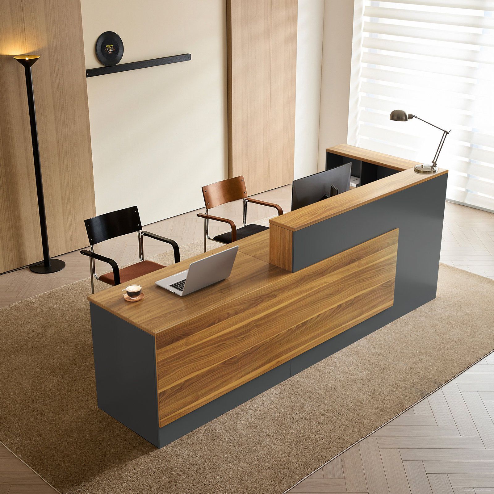 Brayden Studio® Modern L-Shaped Reception Desk With Elevated Storage ...