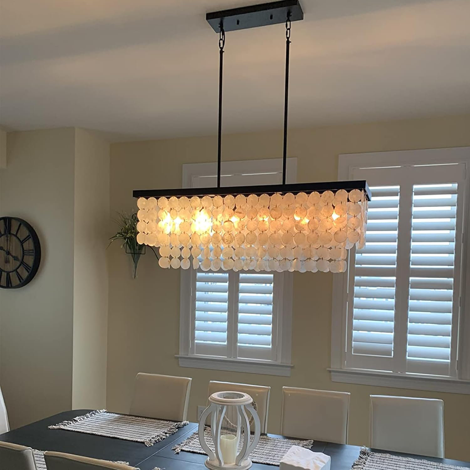 Highland Dunes Rectangular Capiz Shell Chandelier, Modern Coastal ...