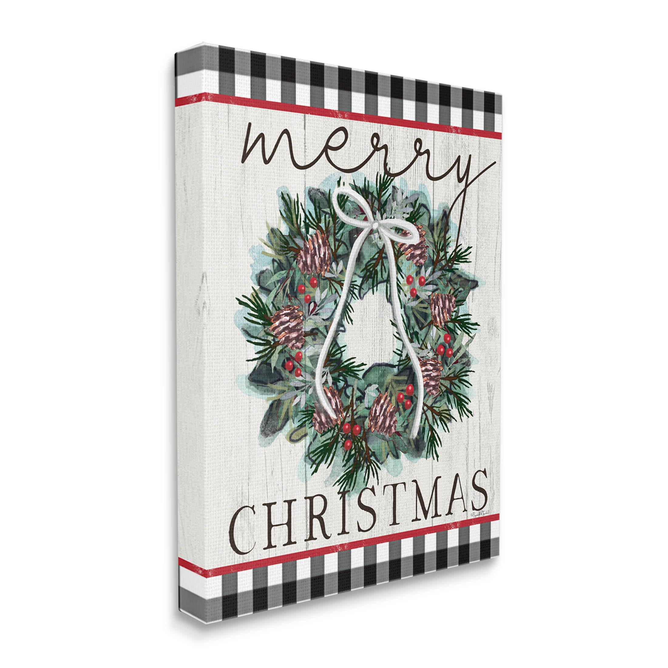Stupell Industries Merry Christmas Tartan Wreath Canvas Wall Art By ...