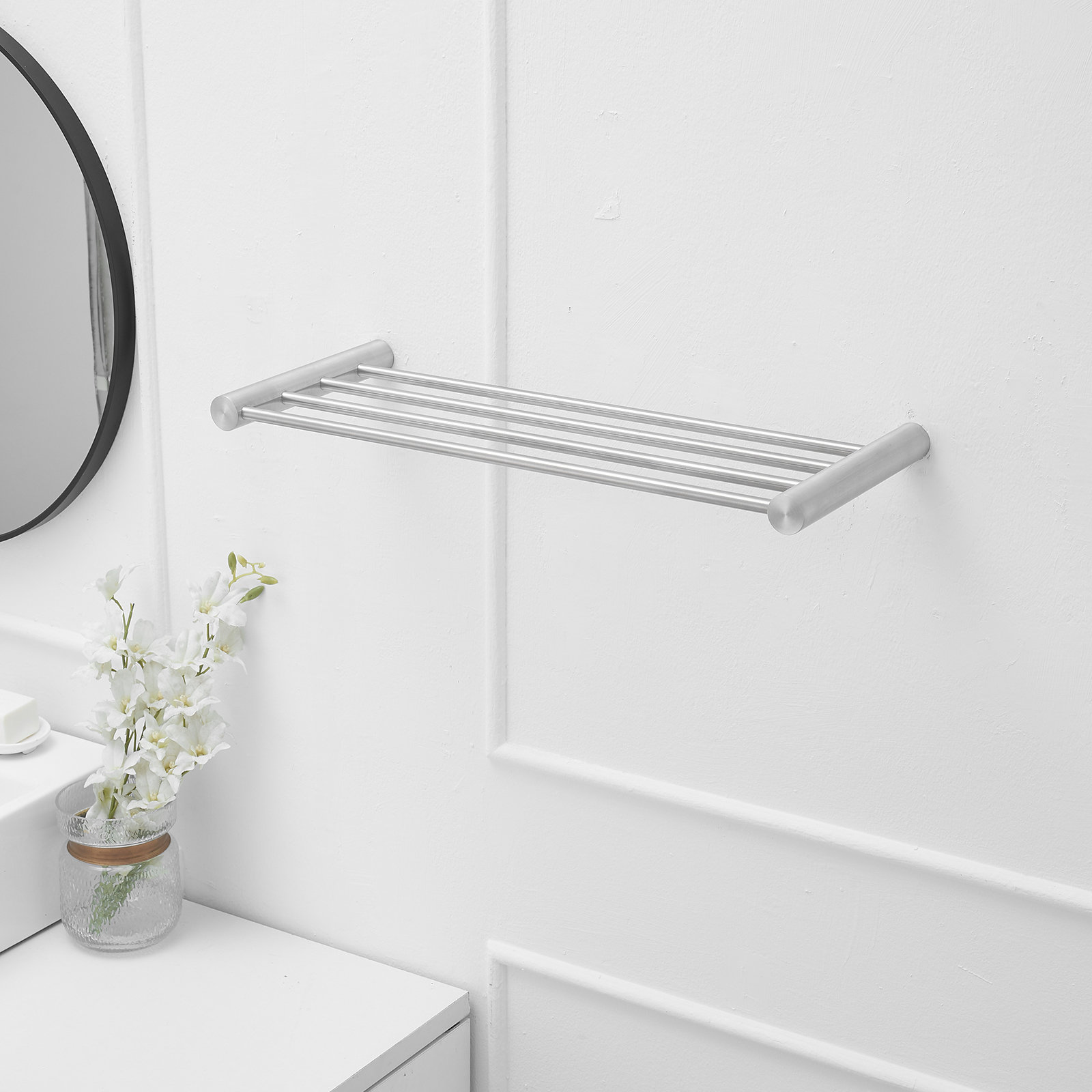 VIBRANTBATH 4-Bar Towel Rack Towel Shelf Wall Mounted Modern Hotel ...