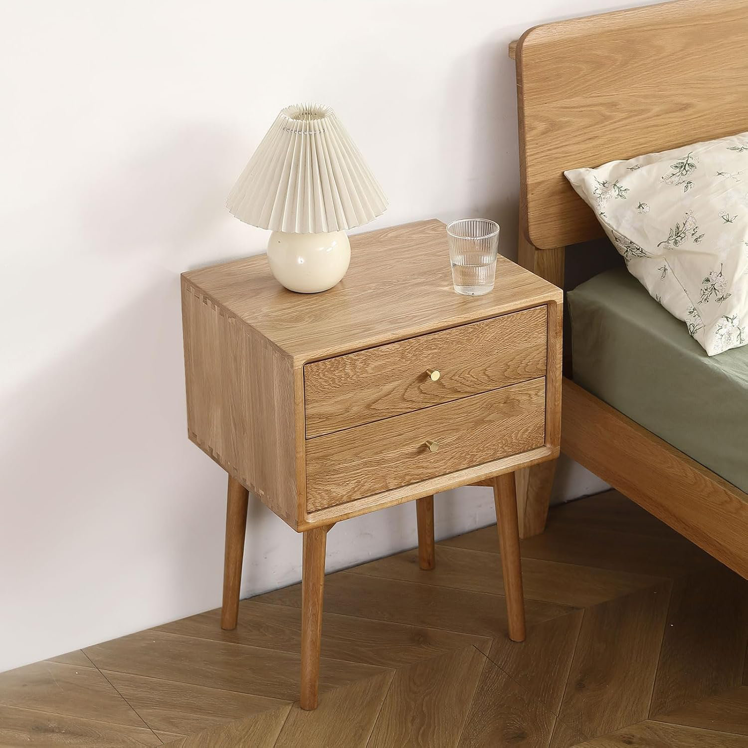 Loon Peak Mid Century Modern Nightstand, Solid Oak Wood Bedside Table ...