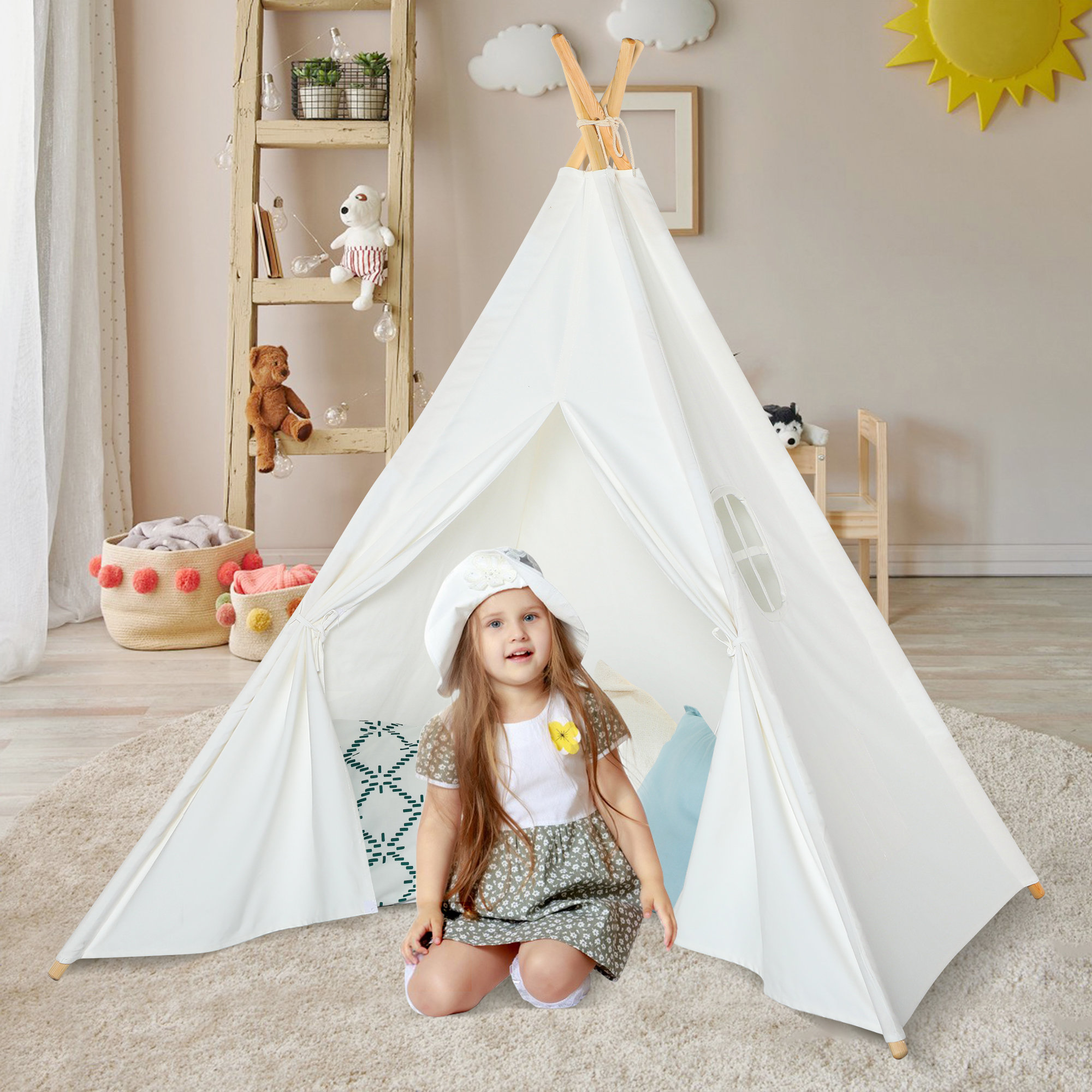 SISTICKER 120' x 120' Cotton Triangular Play Tent | Wayfair