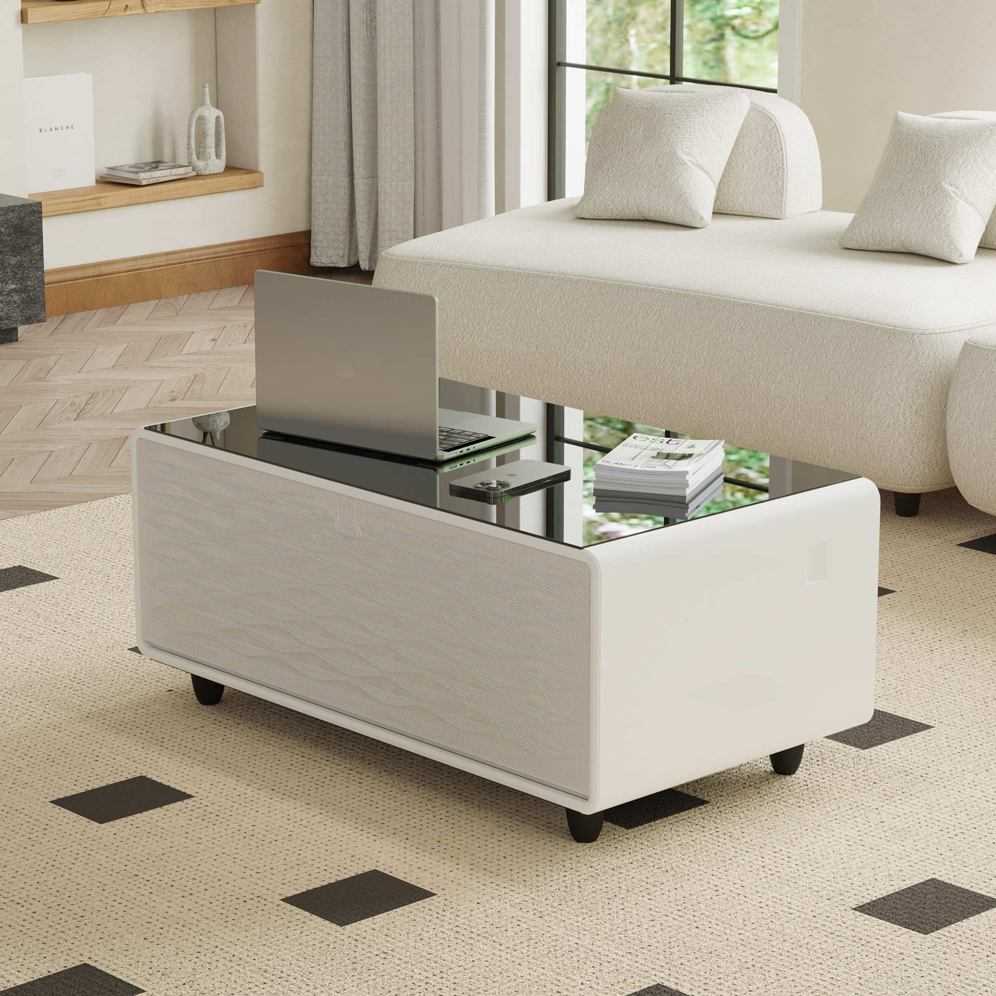 Orren Ellis 93L Smart Coffee Table with Freezing Fridge, Multiple ...