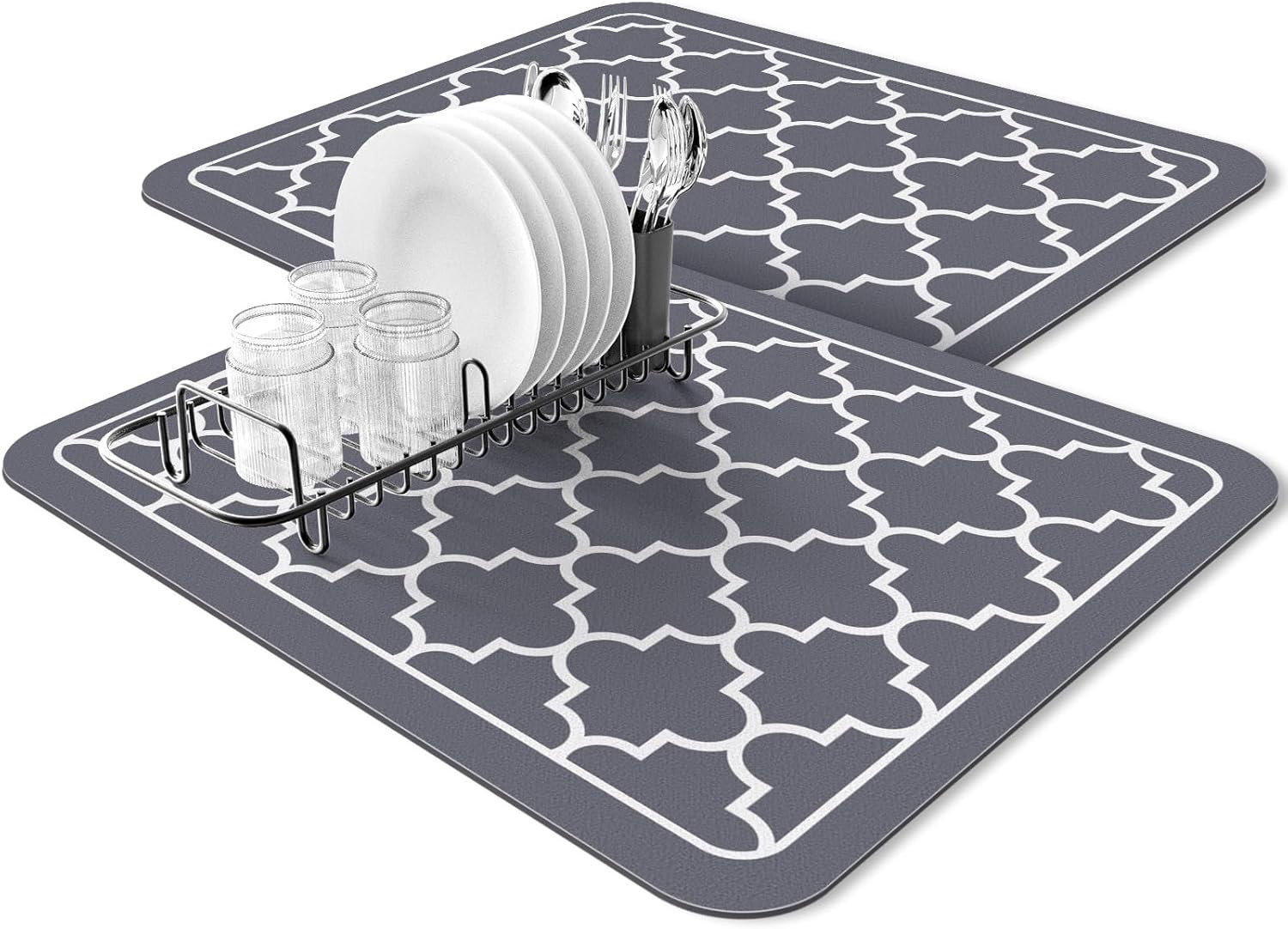 Elaine Mercure 2-PACK Dish Drying Mat ,Stylish Grey,Large Draining Mat ...