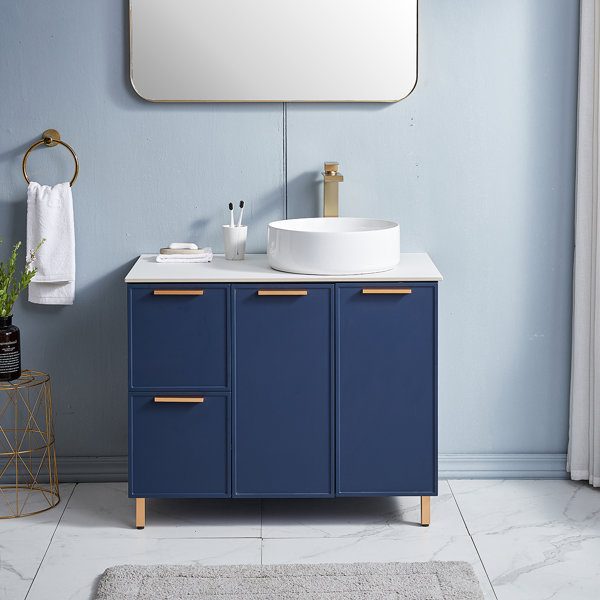 Mercer41 Laughlyn 36" Free Standing Vessel Blue Single Bathroom Vanity ...