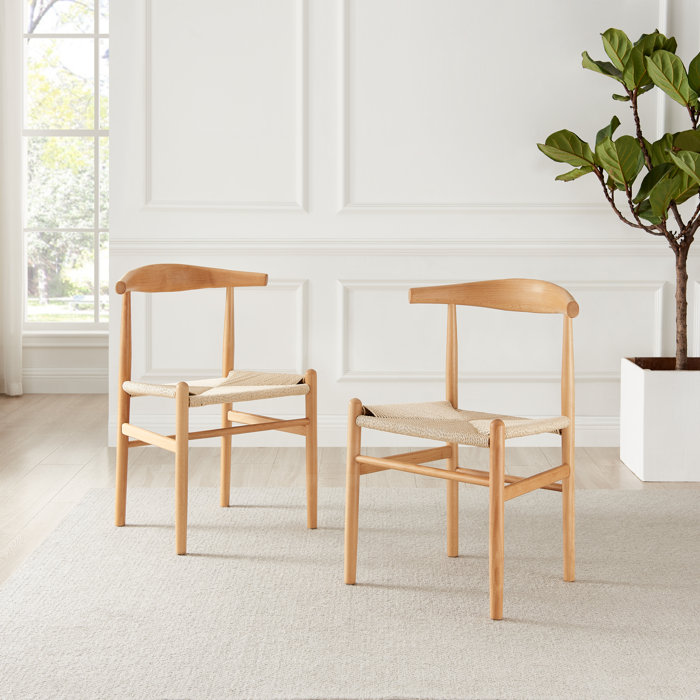 Canora Grey Auni Beech Wood and Rope Dining Chairs - Mid Century Modern ...