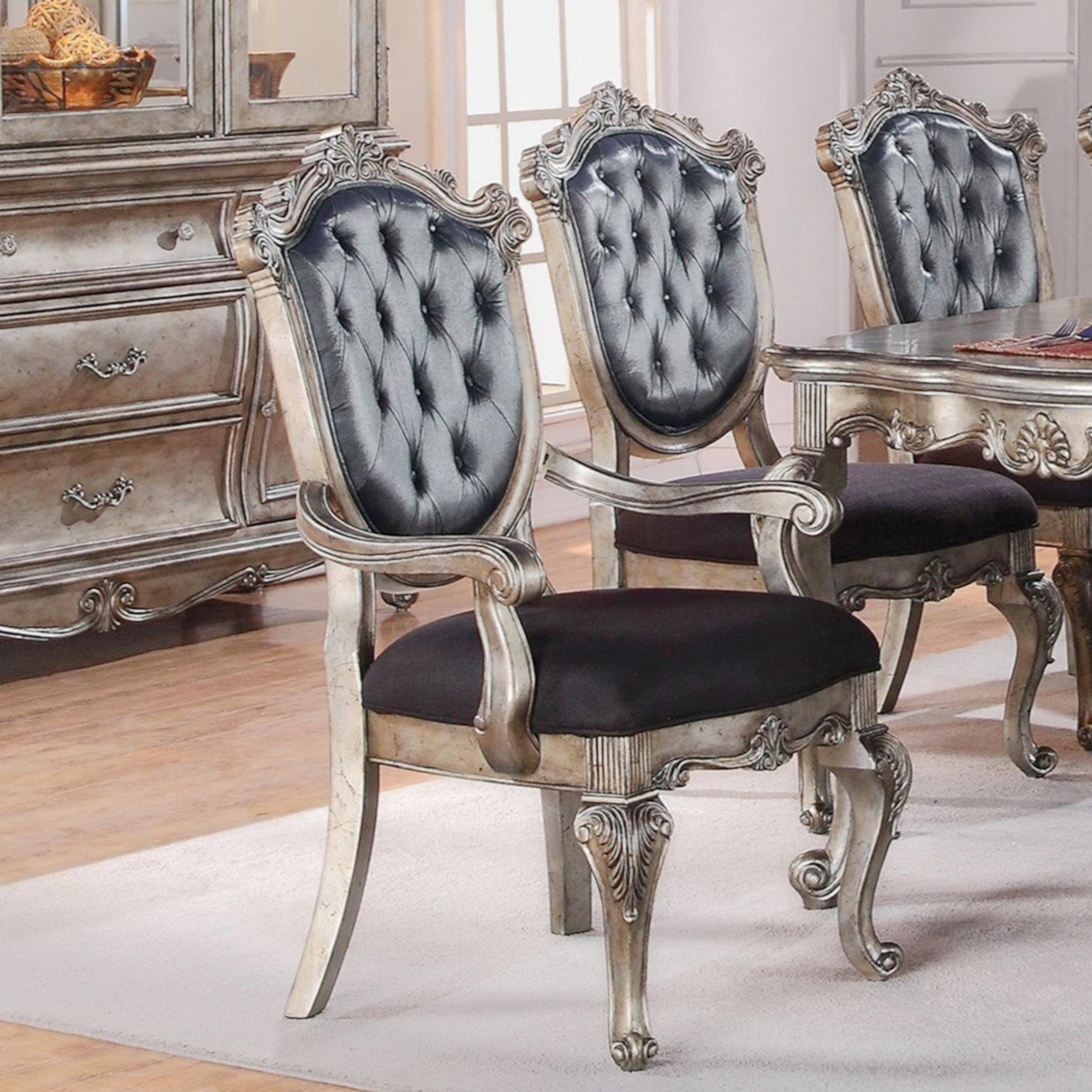 Bloomsbury Market Silver Grey And Antique Platinum Tufted Arm Chair ...