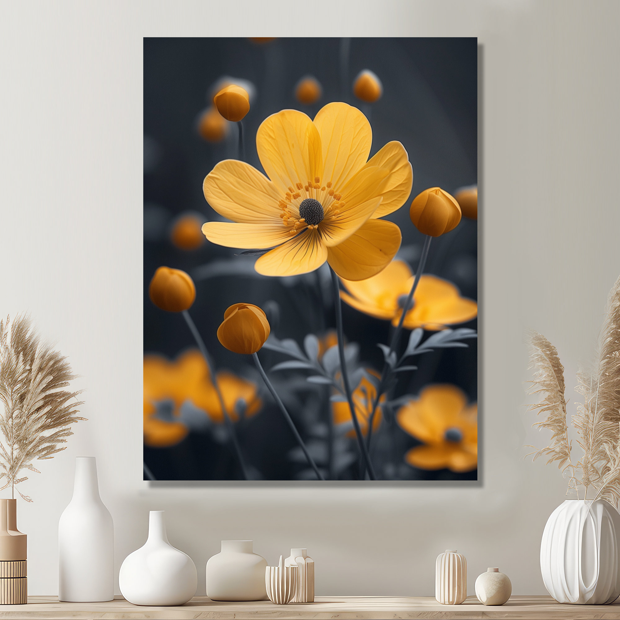 Ebern Designs Monochrome Yellow Black Buttercups Elegance II ...