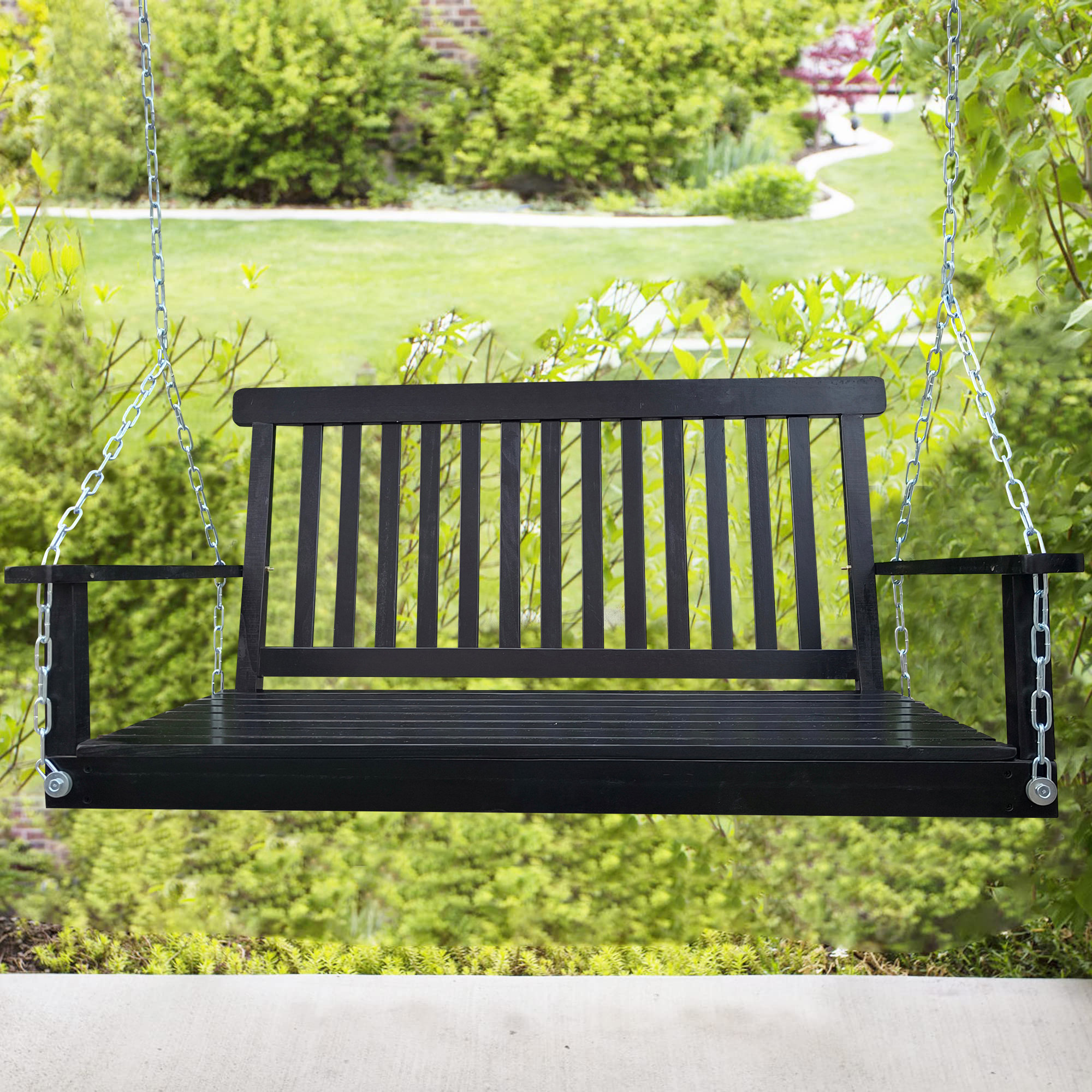 Wildon Home® Bernardsville Outdoor Patio Hanging Wooden Porch Swing ...