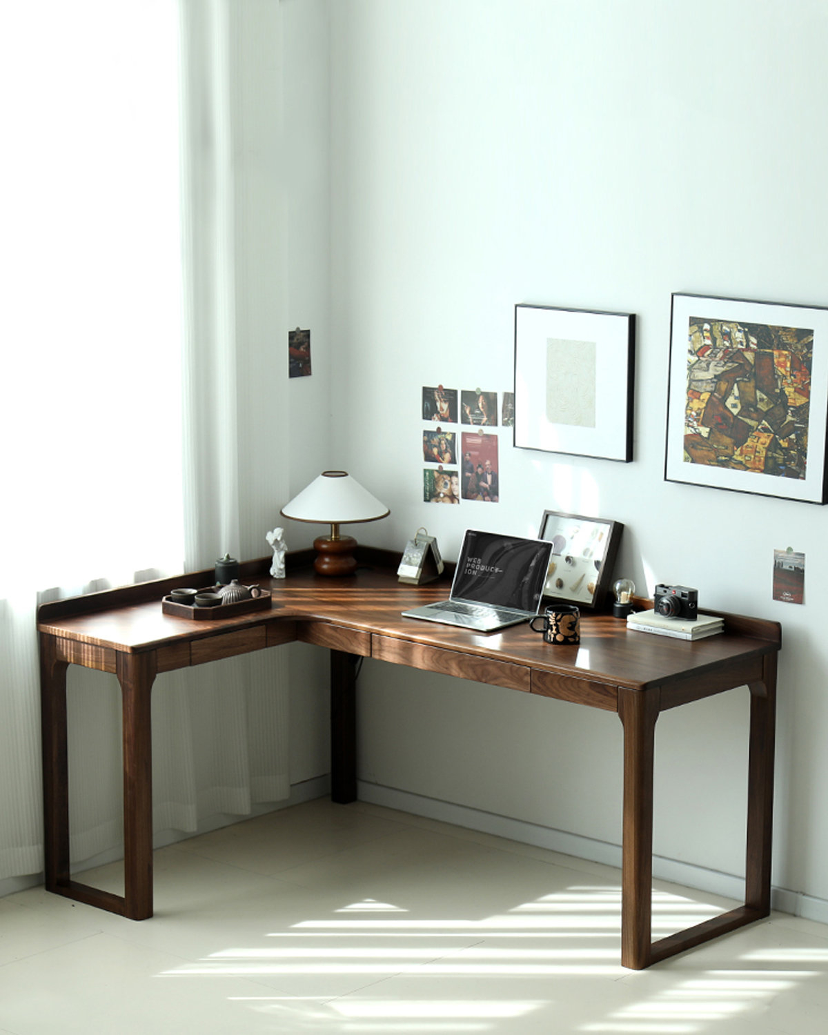 Hokku Designs Natural Wood Style All-Solid Wood L-Shaped Desk with ...