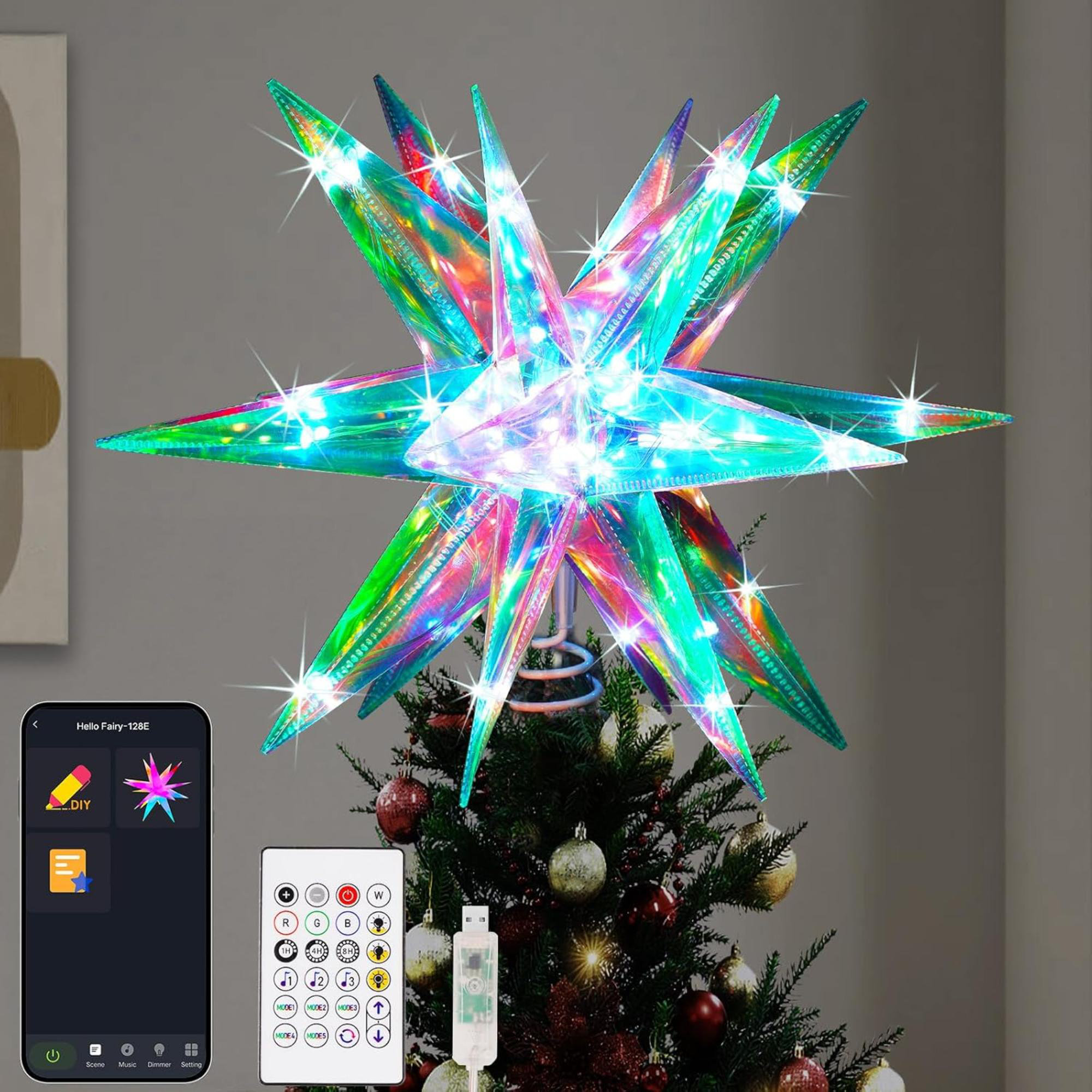 The Holiday Aisle® Christmas Star Tree Topper, 13.8" Xmas Smart Tree ...