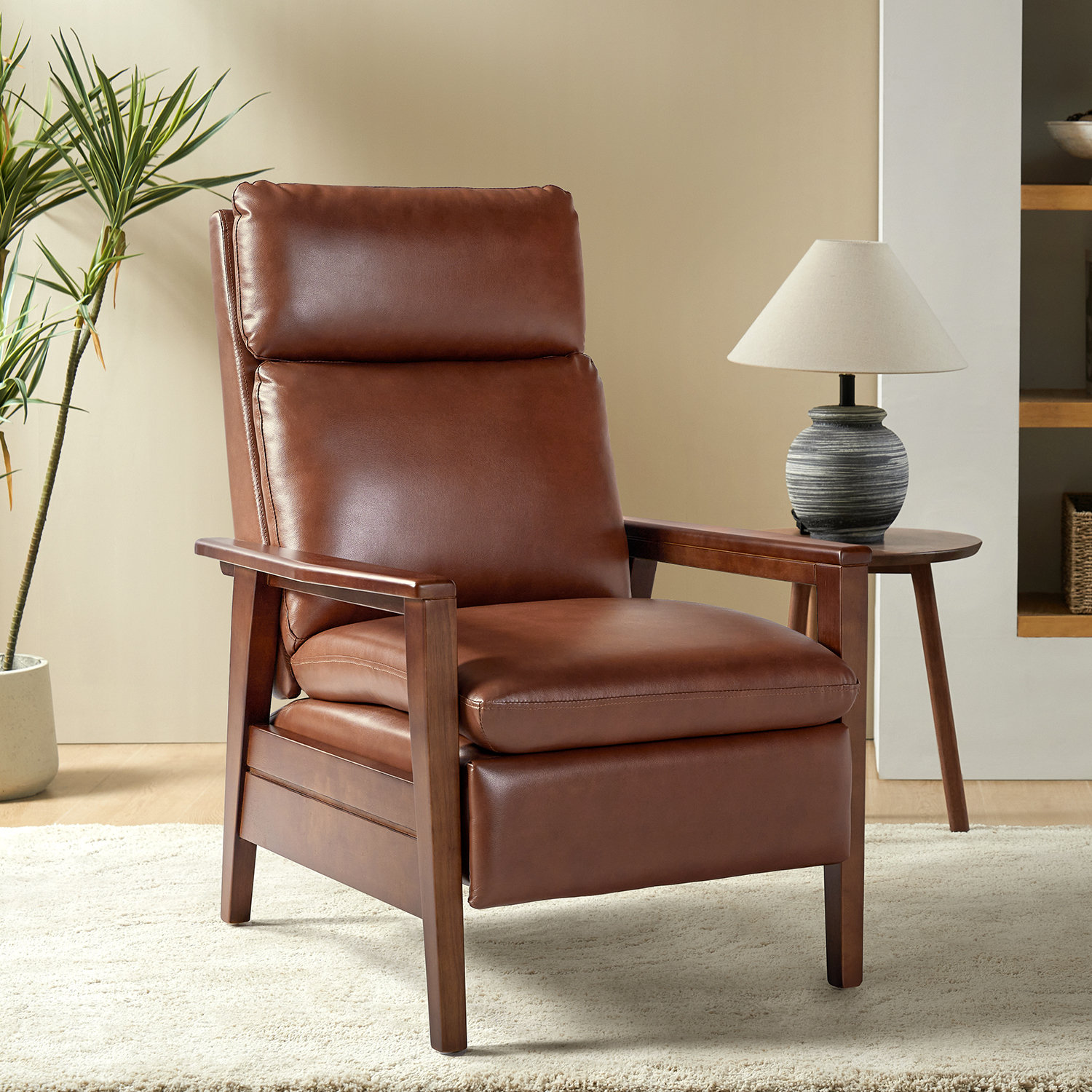 George Oliver Honorato Mid-Century Modern Vegan Leather Recliner with ...