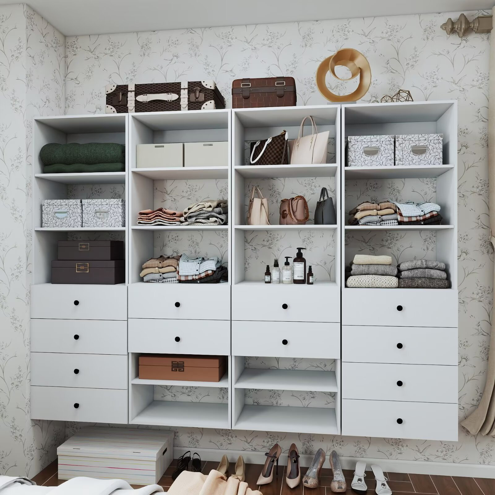 Hokku Designs White Wood Modular Closet System 70.2'H x 93.6'W x 17.16 ...