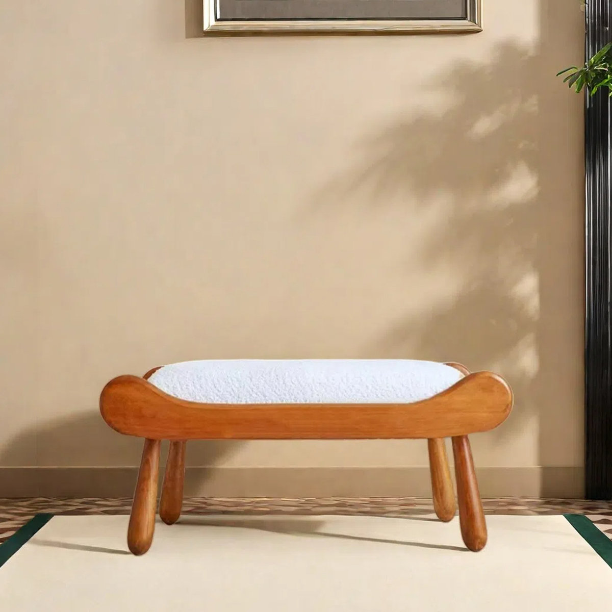George Oliver Solid wood bench lambskin simple and retro bench | Wayfair