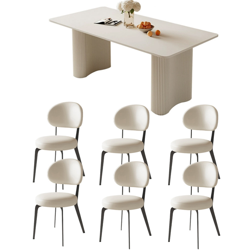 A Zoetic Home Simple Cream Style Rock Slab Dining Table Set | Wayfair