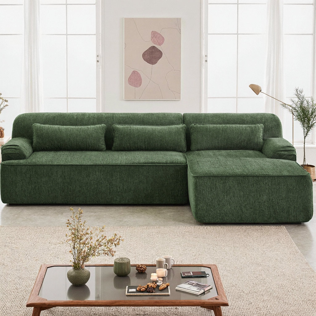 Latitude Run® Chenille L-Shaped Sectional Sofa with Tufted Design ...