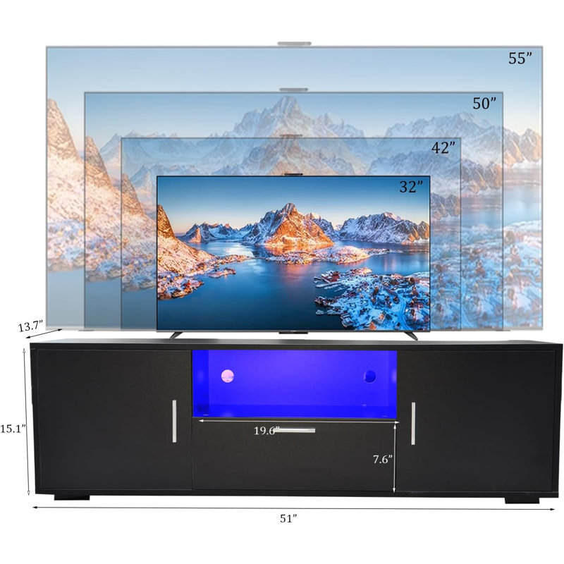 Ivy Bronx Tv Stand For 50 Inch Tv,Black Entertainment Center With ...