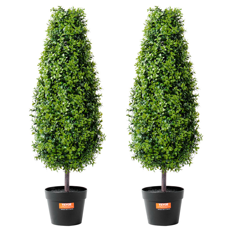 Primrue 2 Pack 3' Artificial Boxwood Topiary Tree Faux Plant UV Decor ...