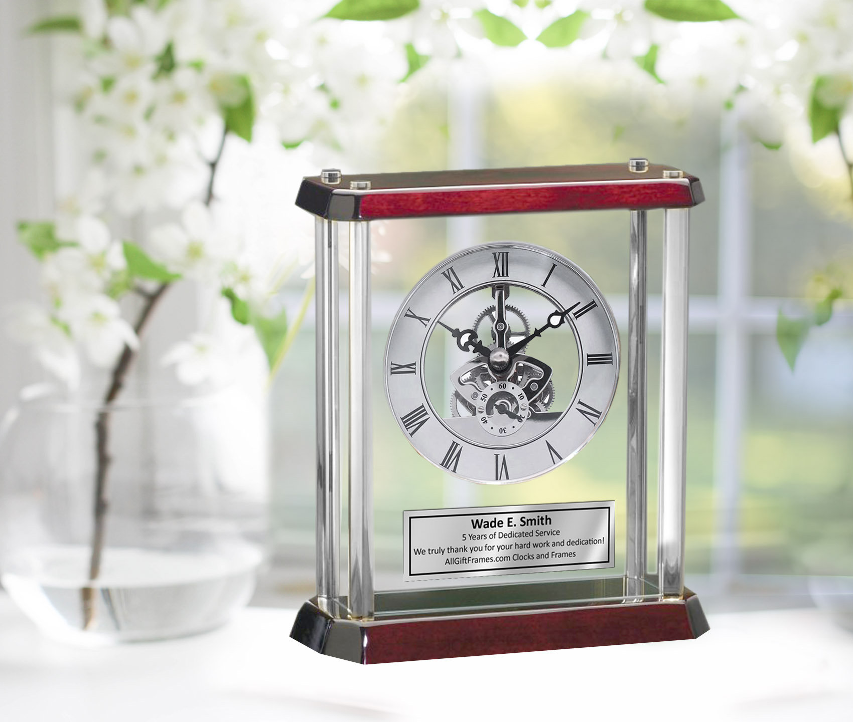Rosdorf Park Unique Personalized Glass Desk Table Silver Davinci Clock ...