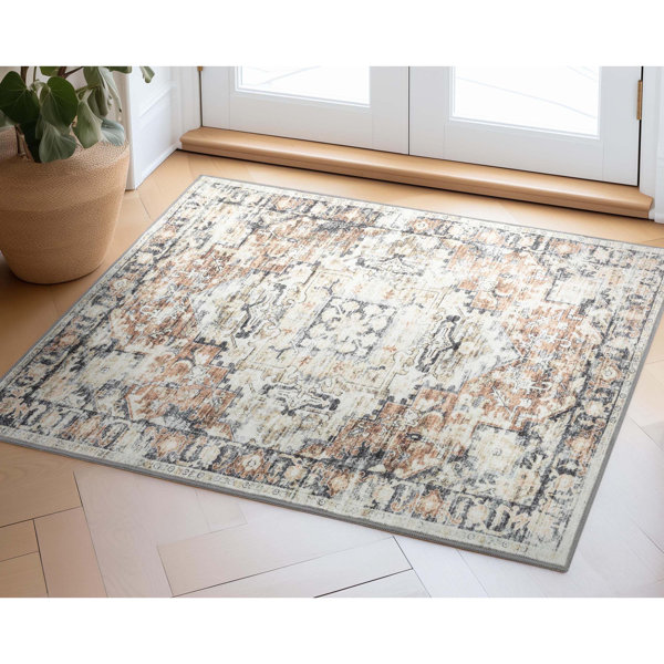 Langley Street Maloy Oriental Power Loom Polyester Area Rug in Natural ...
