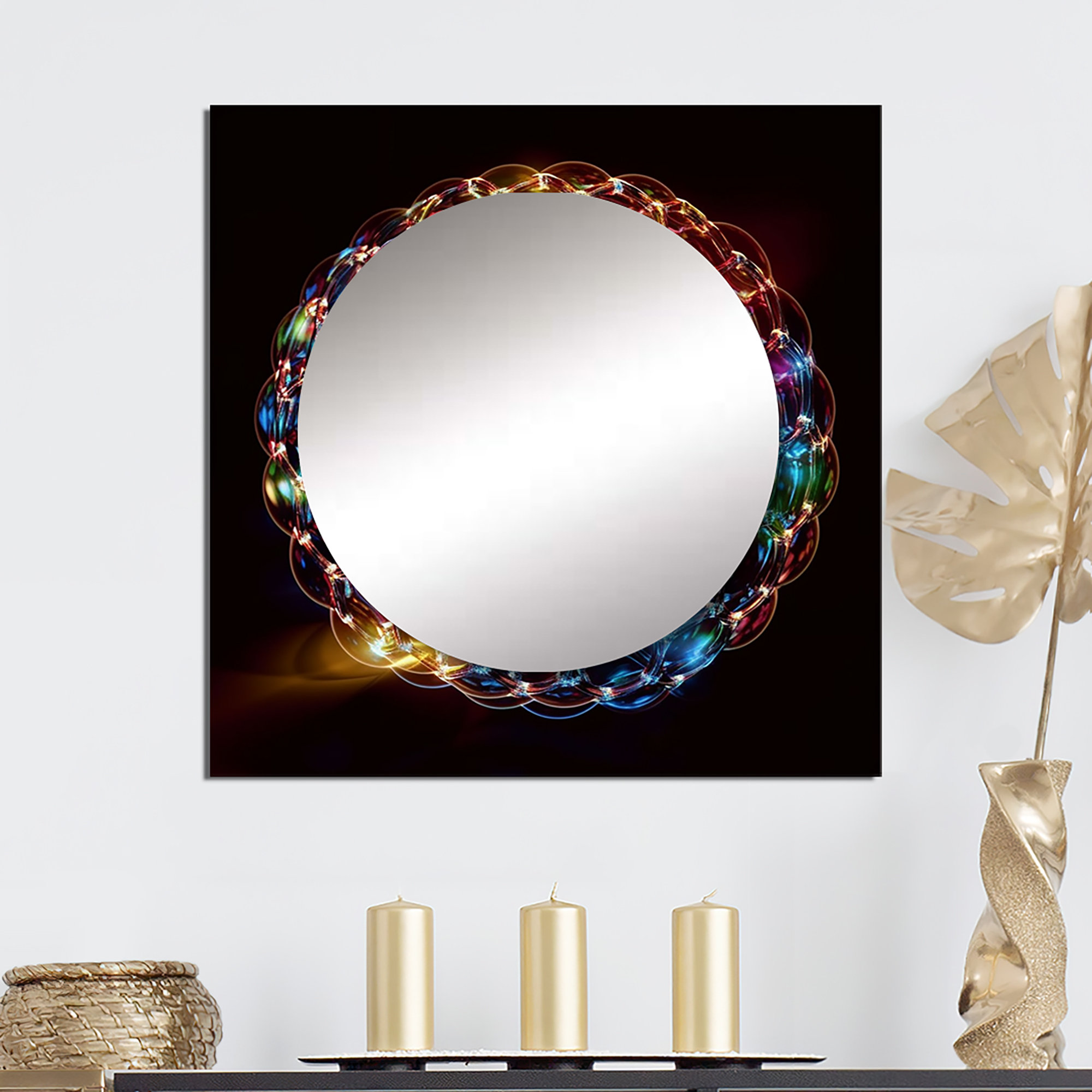 Design Art Circulare Gold Infinity Matrix I - Fractals Square Mirror Wall Art For Bathroom ...