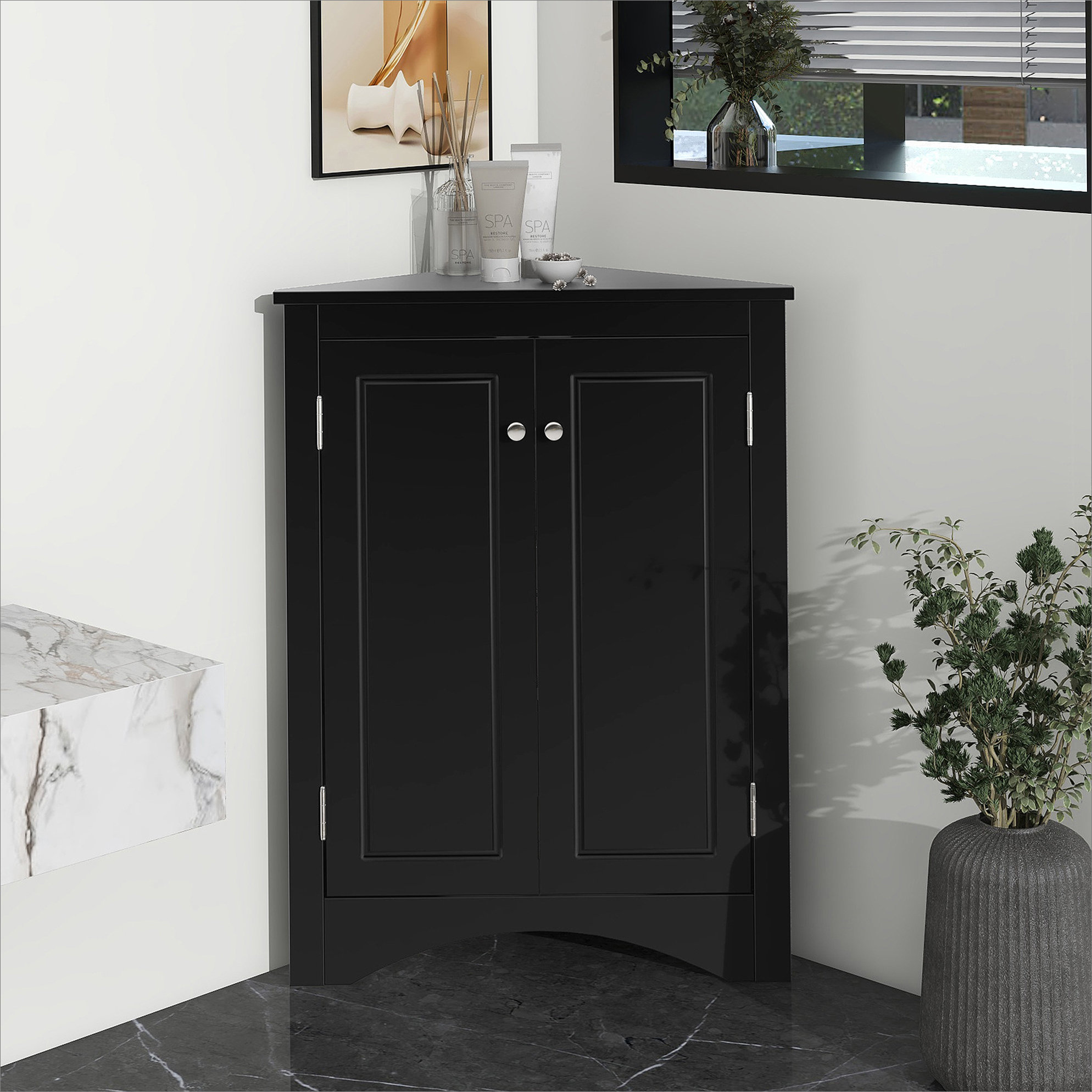 Ebern Designs Triangle Bathroom Storage Cabinet with Adjustable Shelves ...