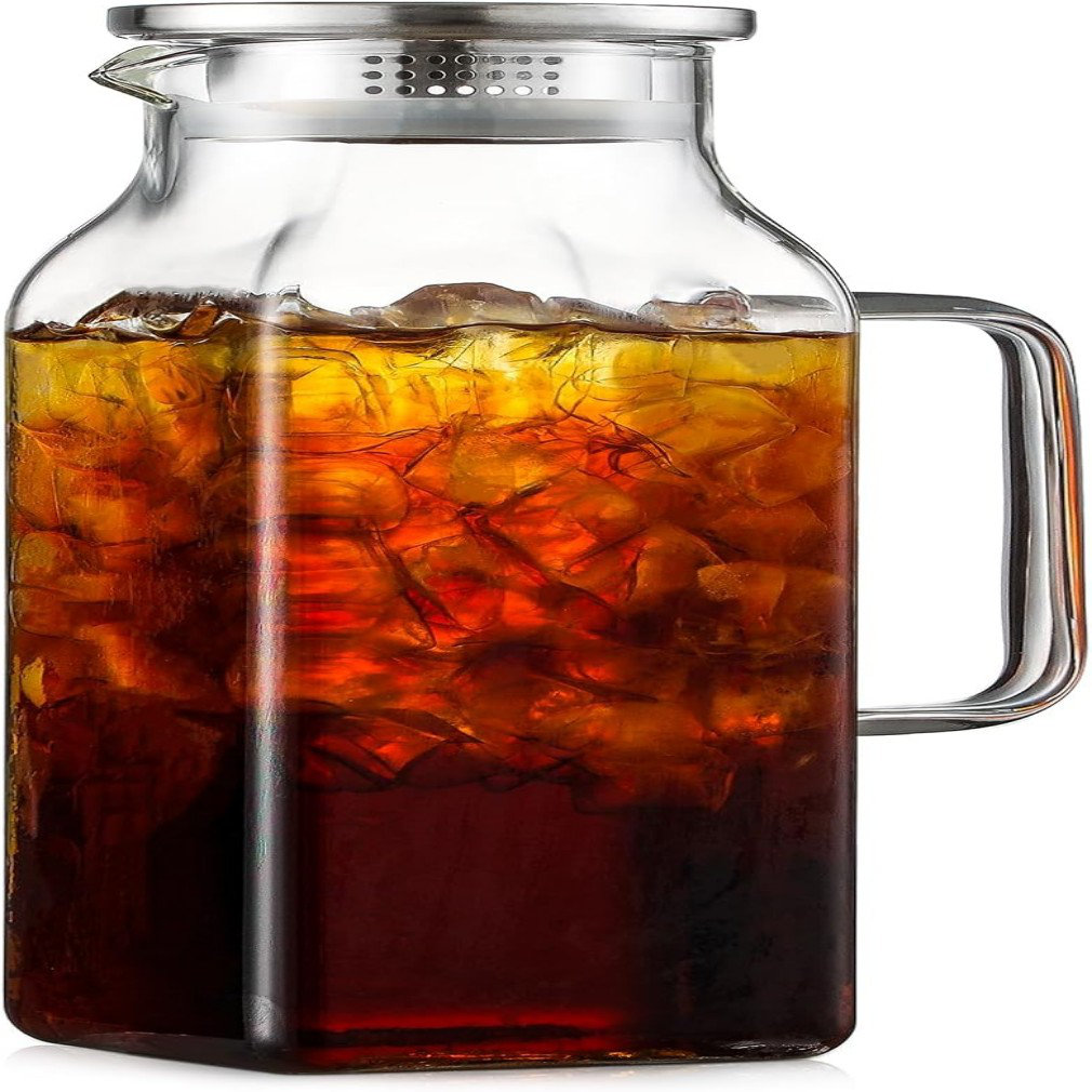BADIABO 2 Quart (2 Liter 68 Oz) Square Glass Pitcher With Lid And Spout ...
