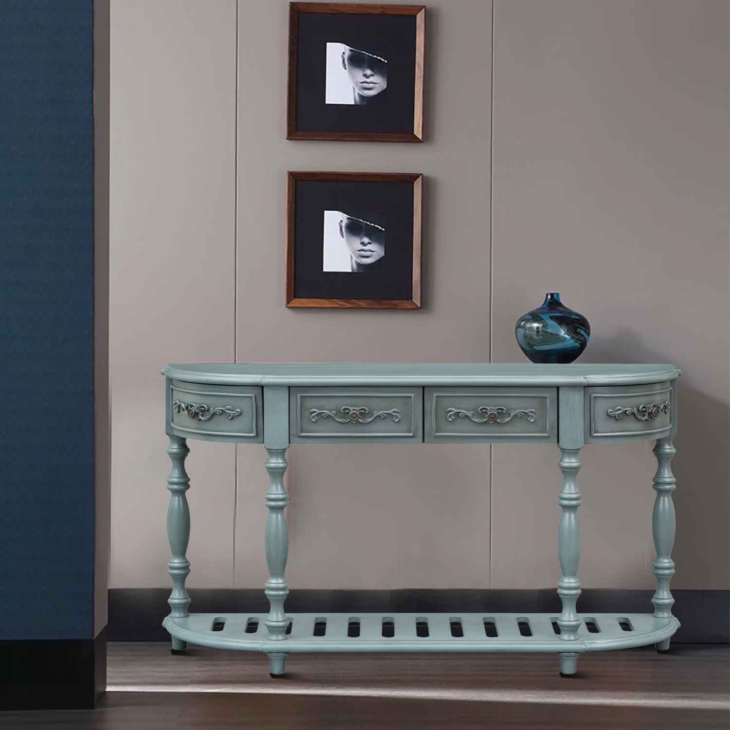 Alcott Hill Mid-century vintage style console with drawers and slatted ...