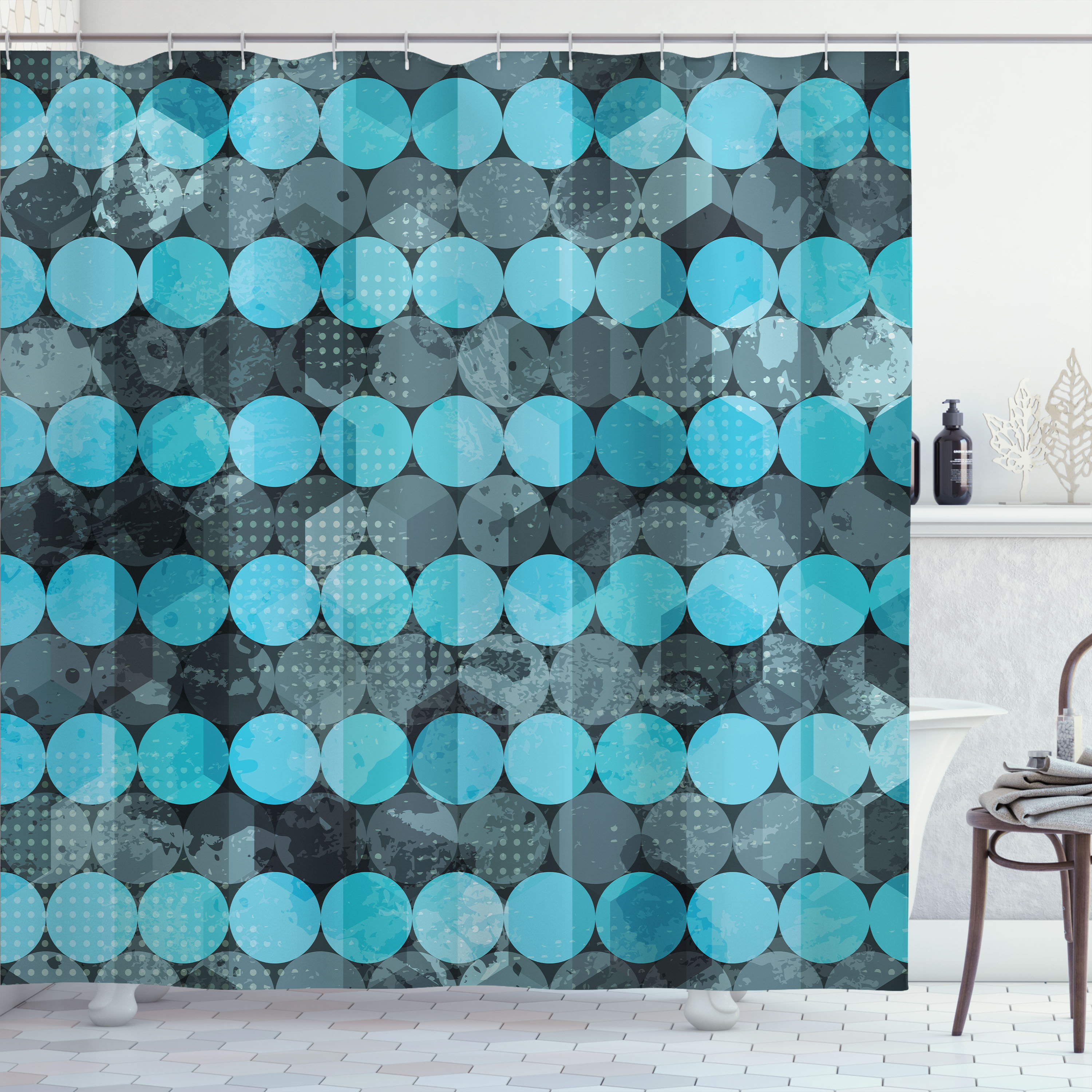 East Urban Home Grunge Shower Curtain Contemporary Art Dots Pale Blue ...