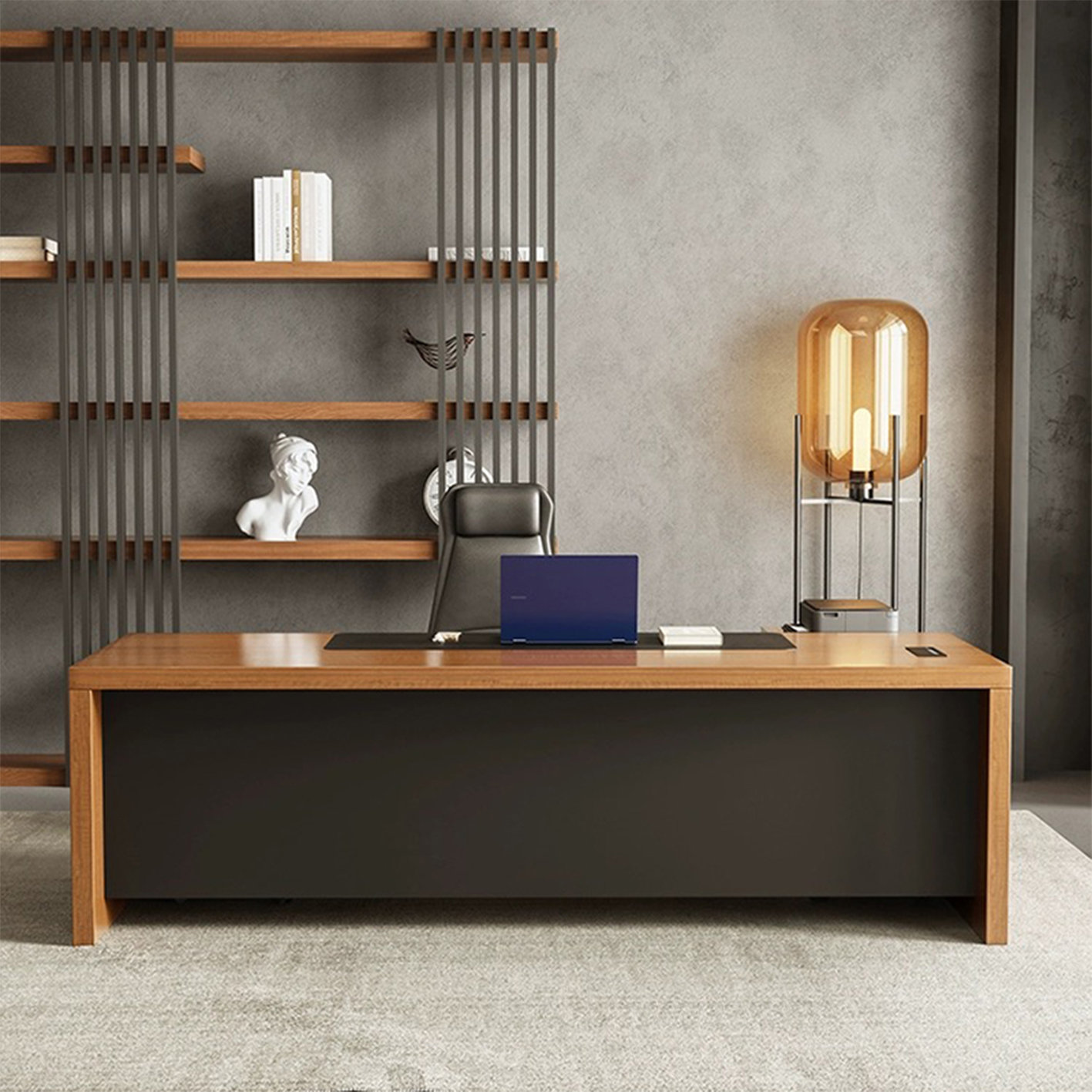 Isla Hopping L-shape Pine Solid Wood Executive Desk with Cabinet ...