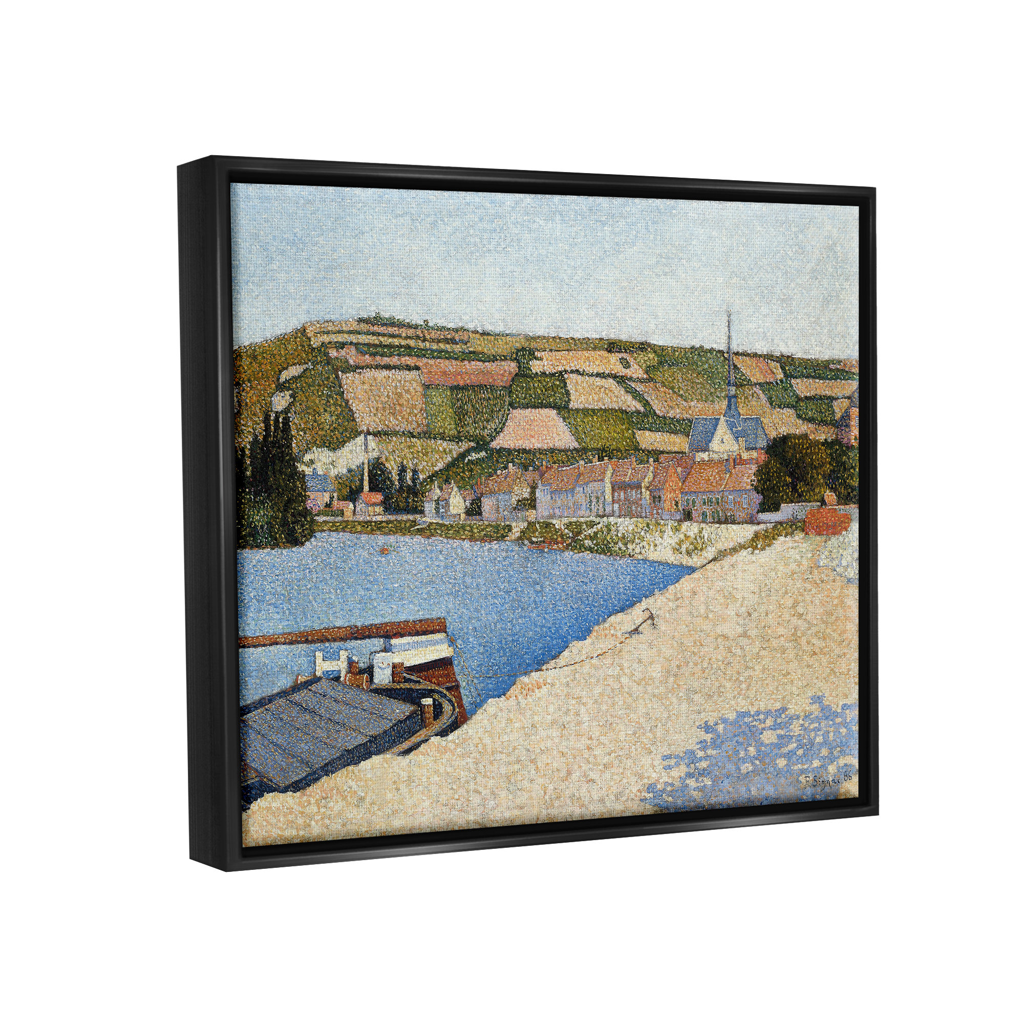 Stupell Industries Rural Waterside Town Boat Dock Distant Farmland ...