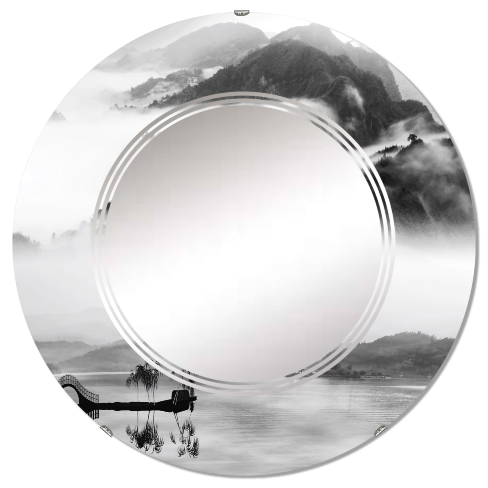 East Urban Home Chinese Monochrome Mountain Landscape - Traditional ...