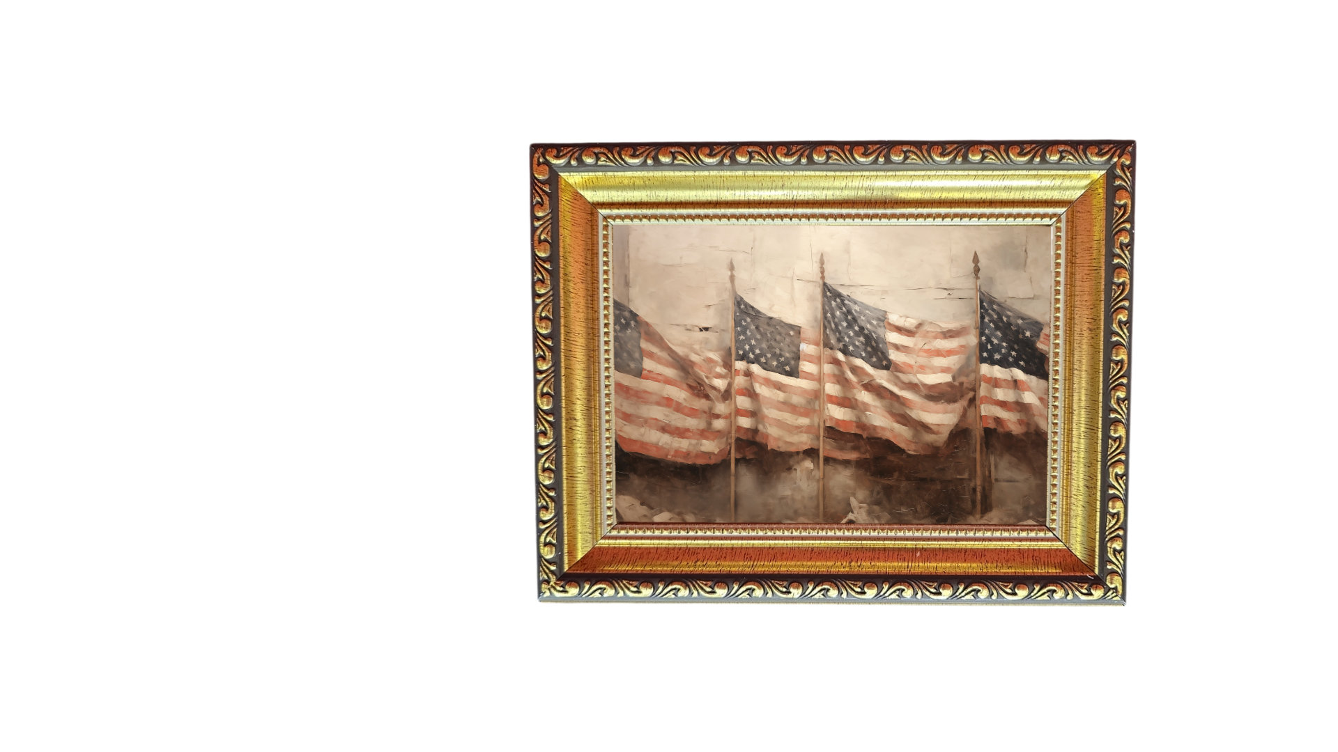 Highland Dunes Antique Art Gold Frame Multi American Flag's | Wayfair