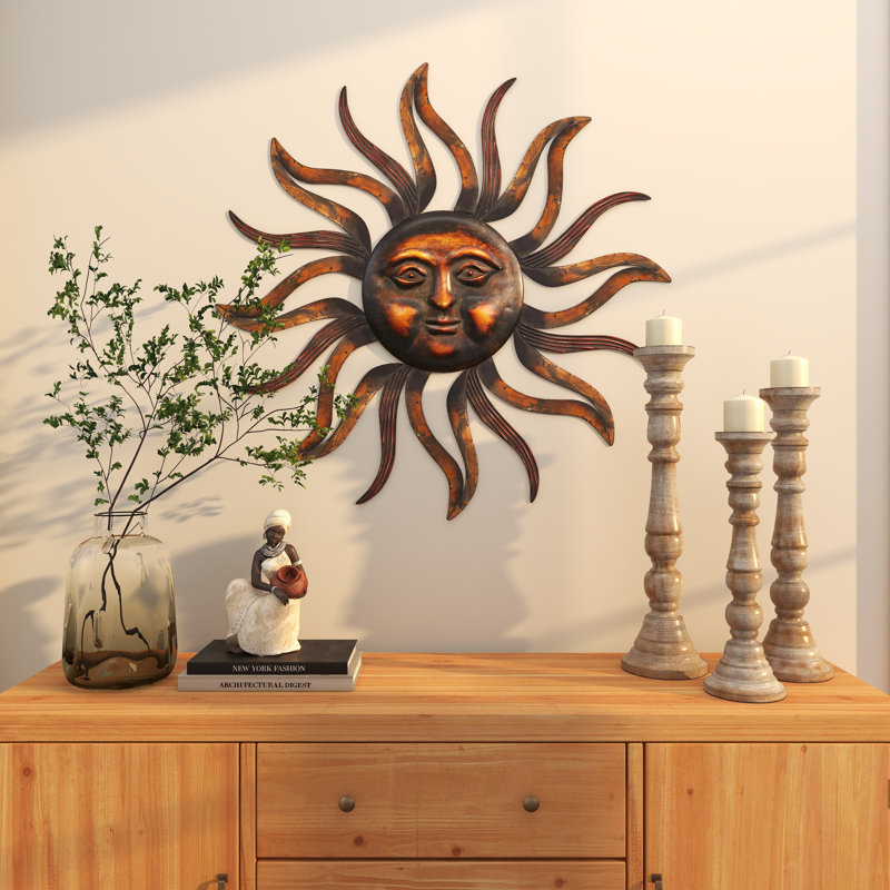 Fleur De Lis Living Metal Sun Home Wall Decor with Distressed Copper ...