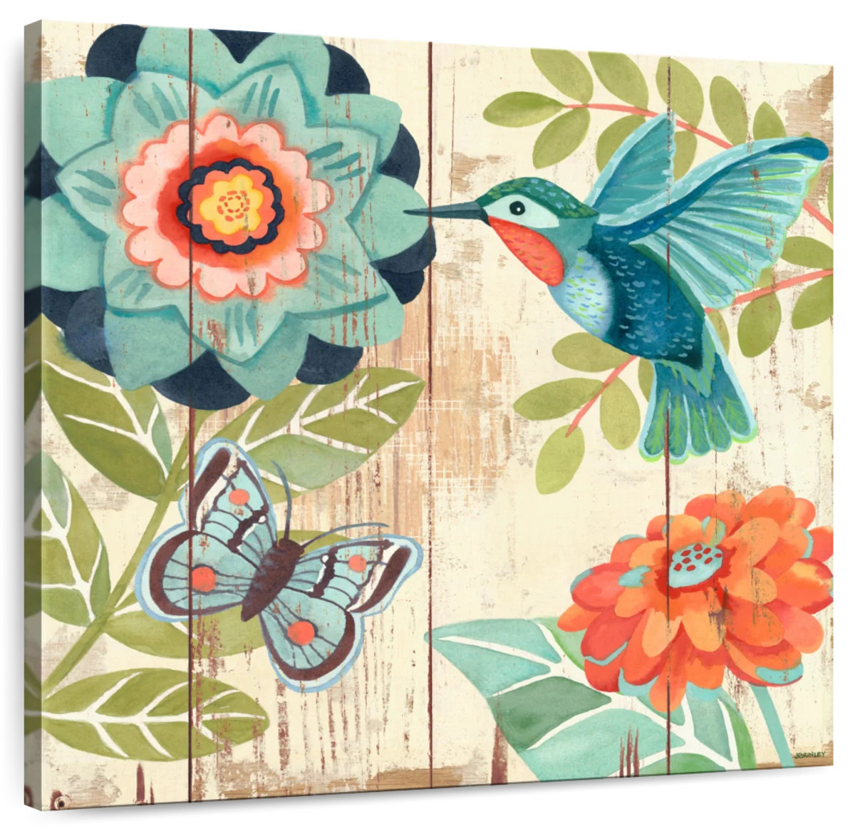 Ebern Designs Brampt Hummingbird Botanical Aqua | Wayfair